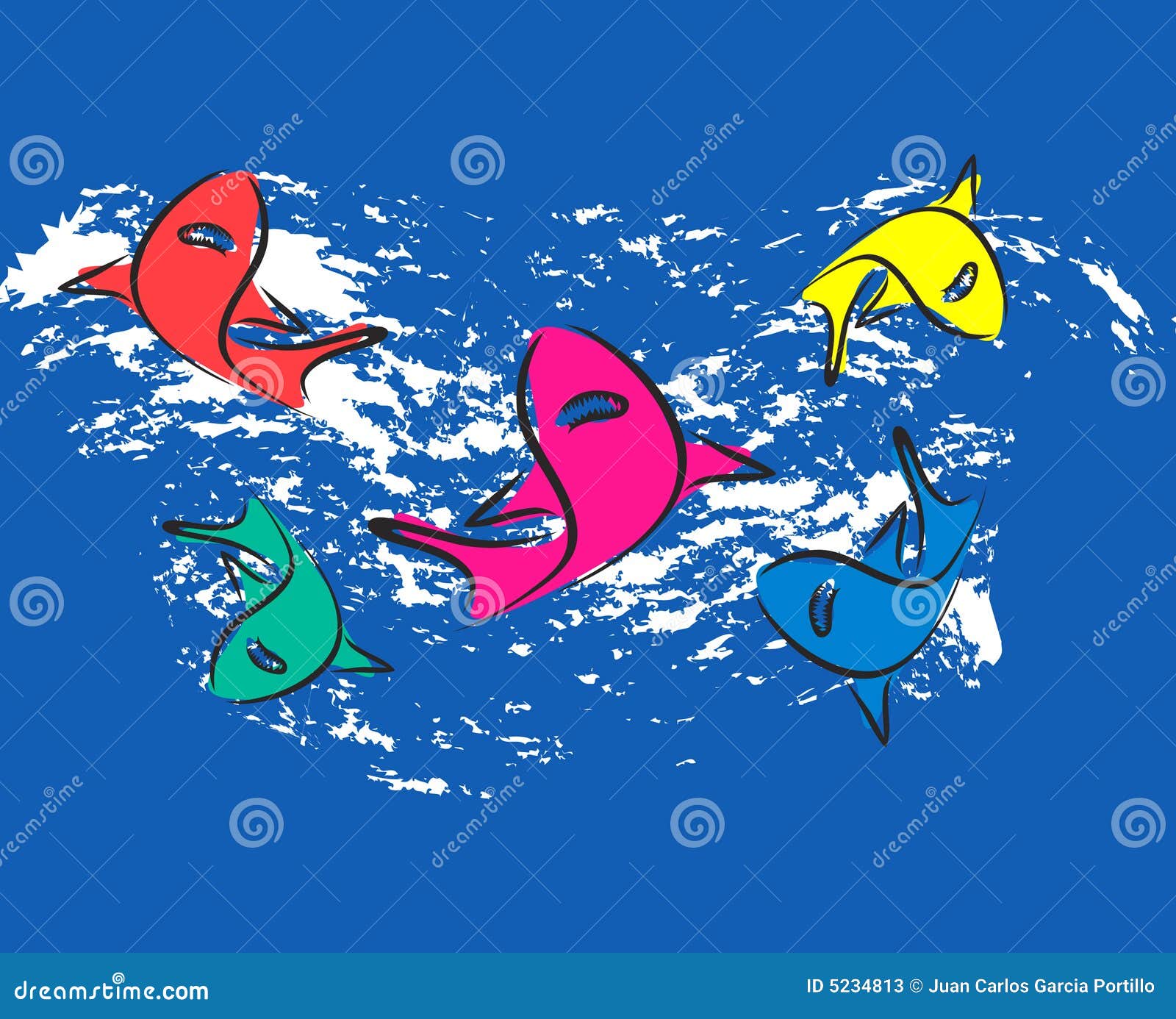 Five sharks stock vector. Illustration of wave, ocean - 5234813