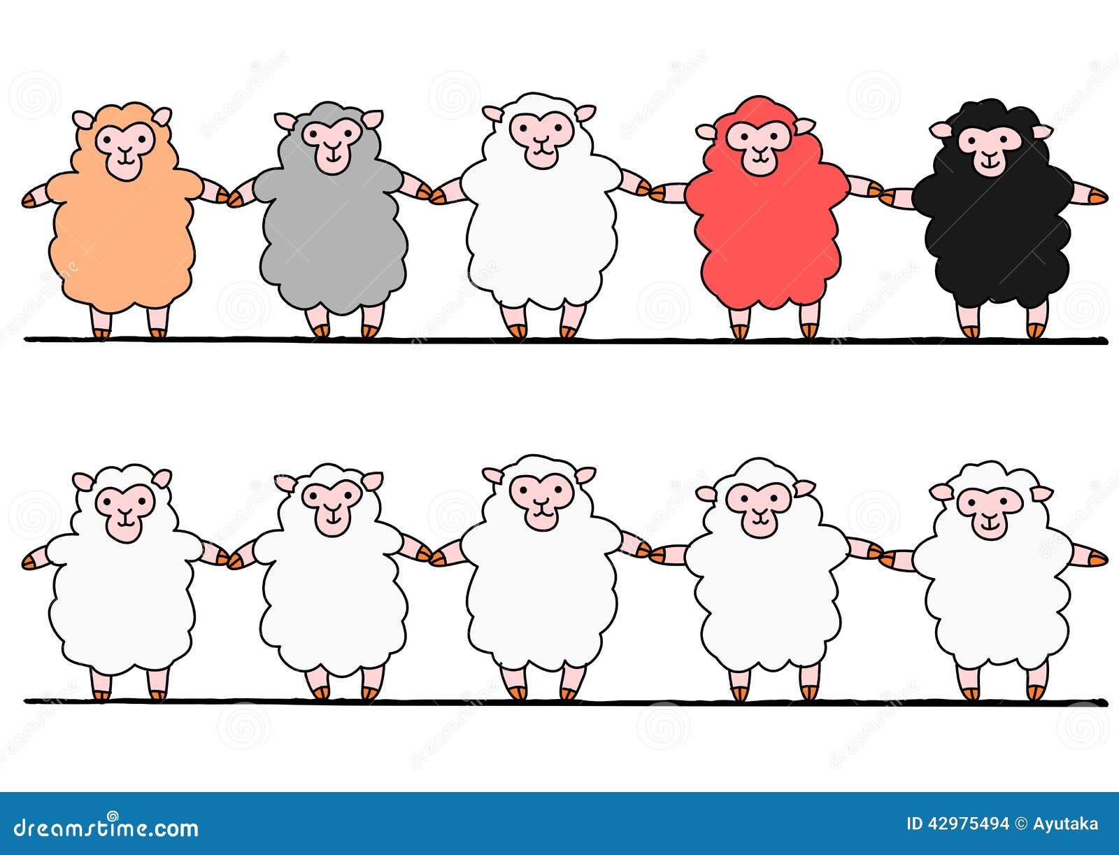 Five sheep hand in hand stock vector. Illustration of hand - 42975494