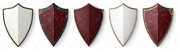 Five Shields, Two White and Three Red, Isolated on White Background Stock Illustration ...