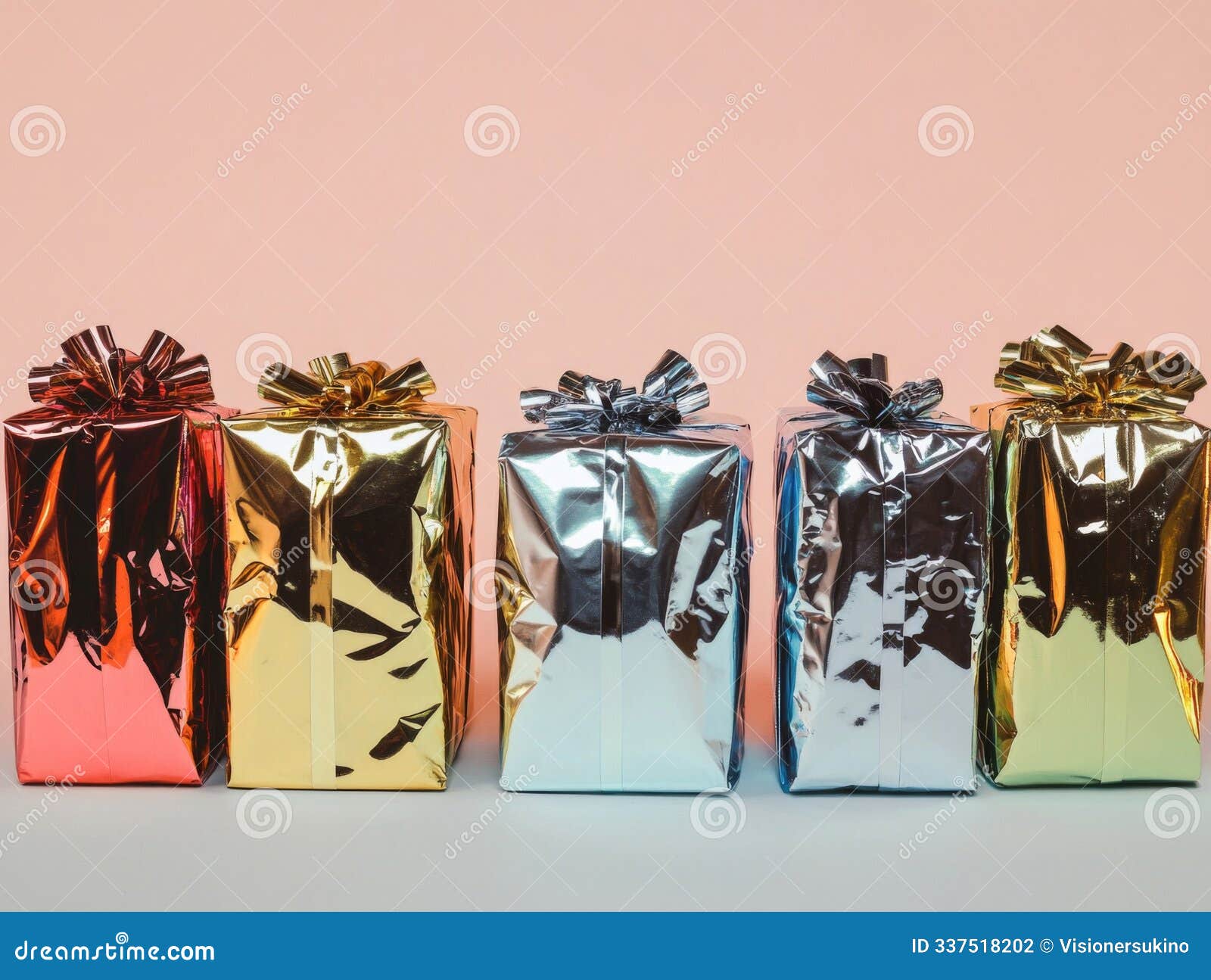 Five Shiny Gift Boxes Arranged in a Row Stock Illustration ...