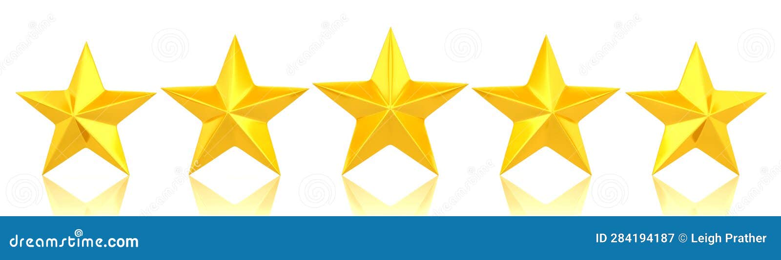 Five Shiny Golden Stars - 3d Rendering Stock Illustration ...