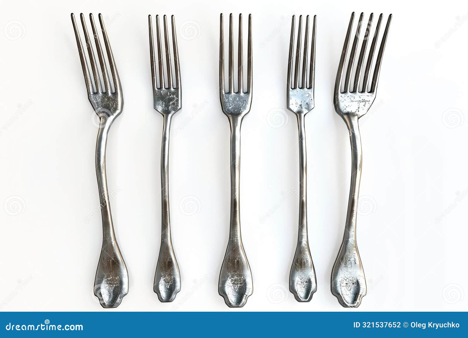 Five Silver Forks are Arranged Neatly in a Row. Simple and Elegant ...