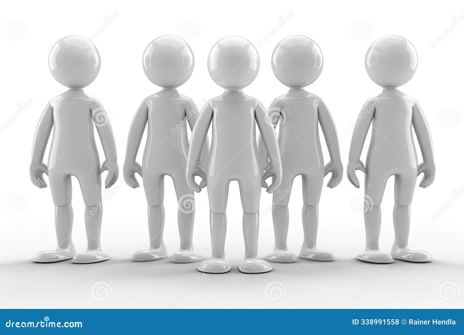 Five Simple 3D People in a Row on White Background Stock Illustration ...