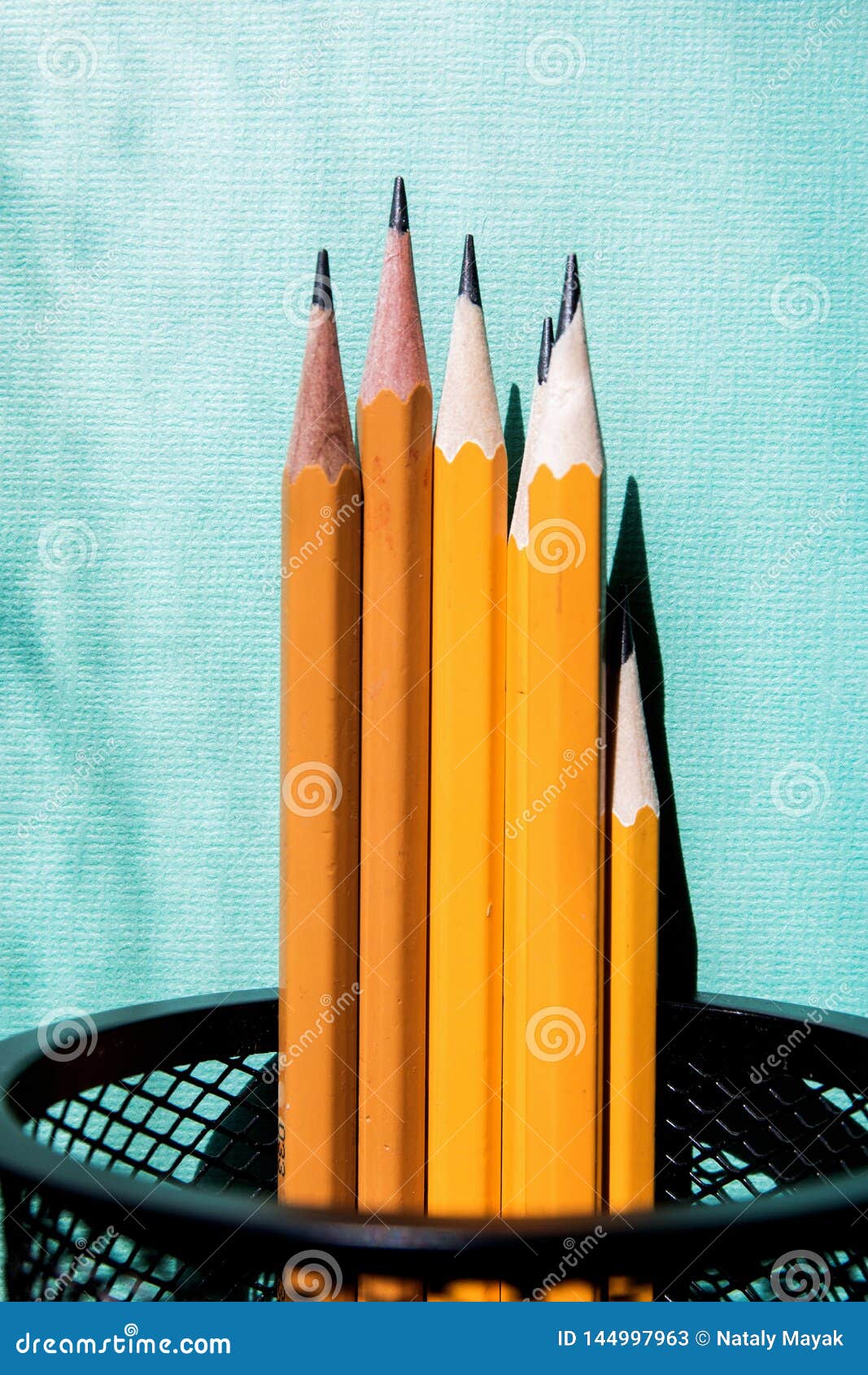 Five Simple Pencils Blue Background with Copy Space. Selective Focus ...