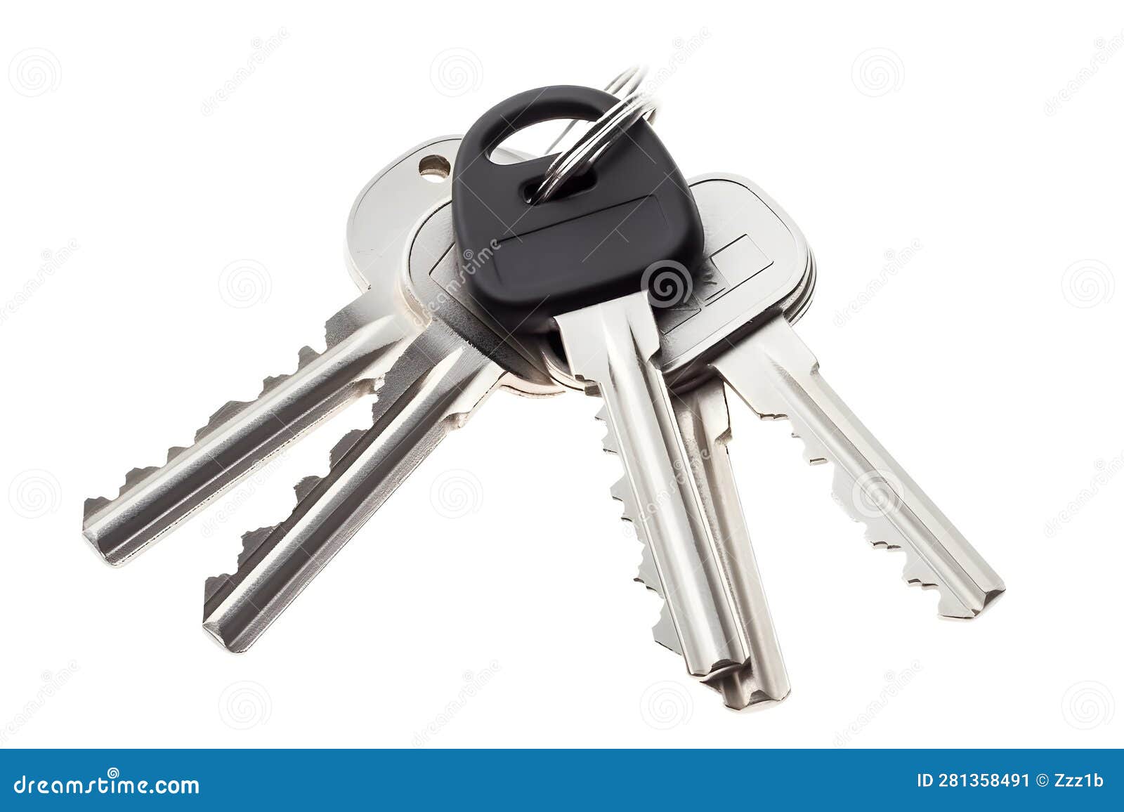 Five Simple Silver Metal Mechanical Keys with Ring Isolated on White ...