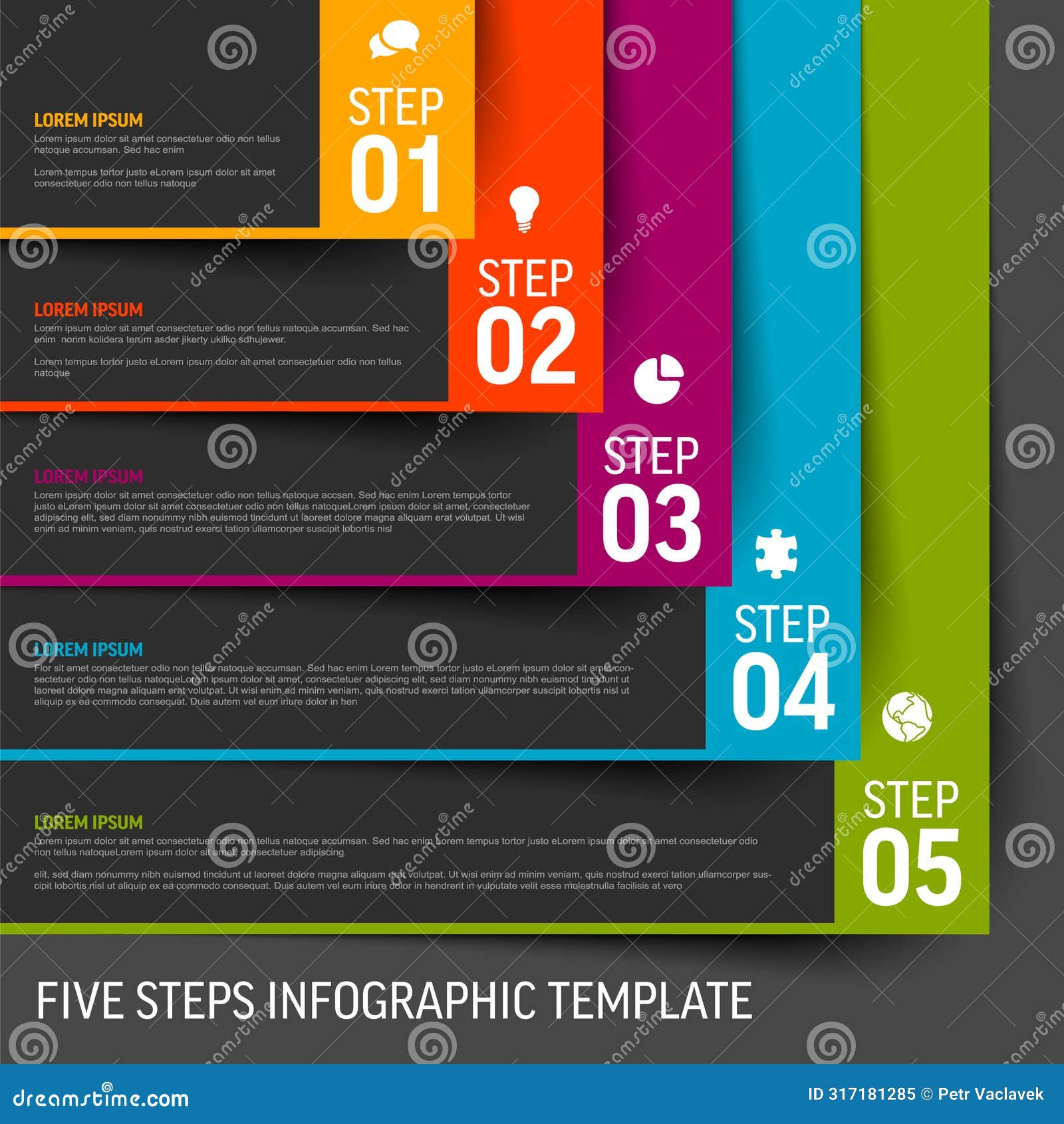 Five Simple Slips Of Paper As Steps Process Infographic Template On ...
