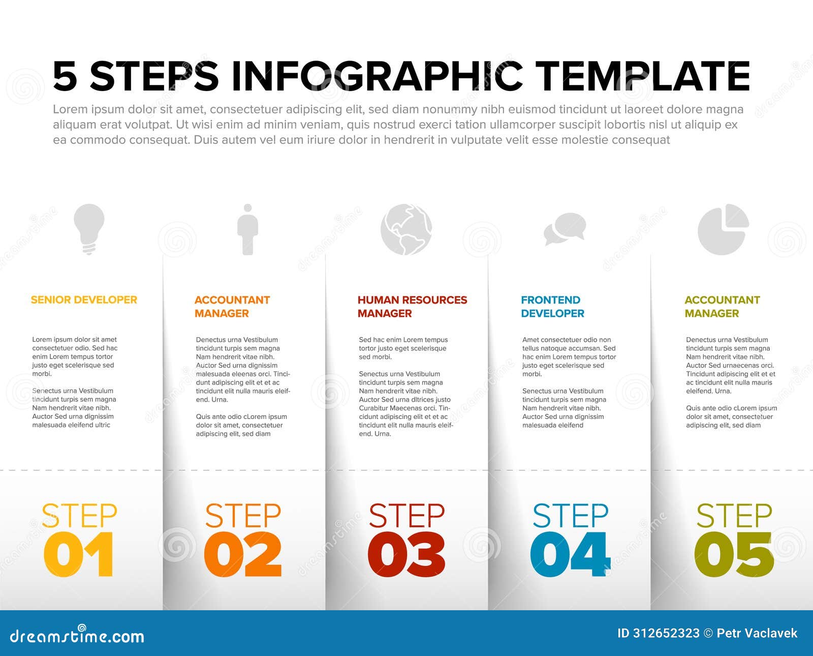 Five Simple Slips Of Paper As Steps Process Infographic Template On ...