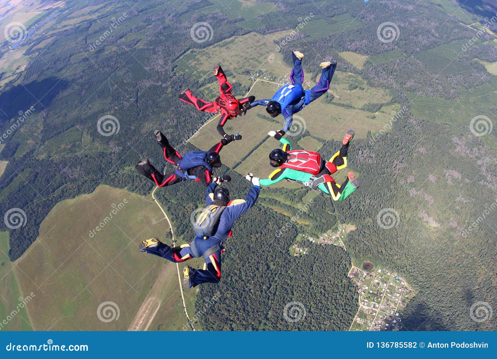 Five Skydivers are in the Sky. Stock Photo - Image of amazing, white ...