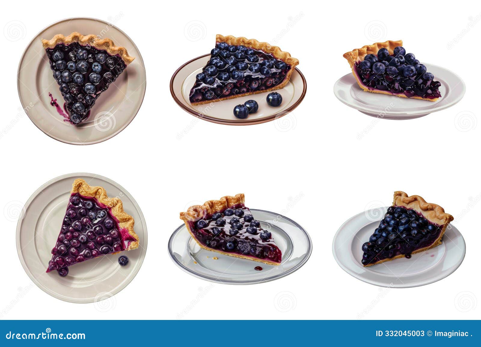 Five Slices of Blueberry Pie on White Plates Stock Illustration ...