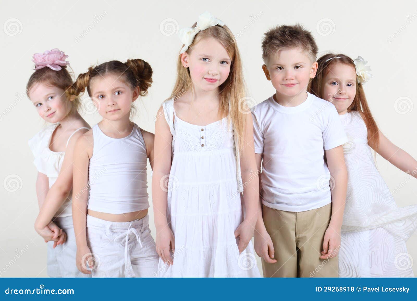 Five Smiling Children Stand and Look at Camera. Stock Photo - Image of ...