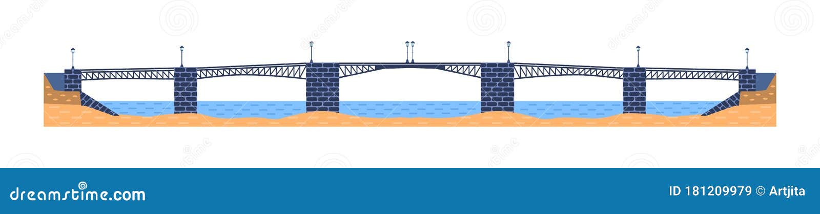 Five-span Metal Bridge Vector. City Architecture Element and Bridge ...