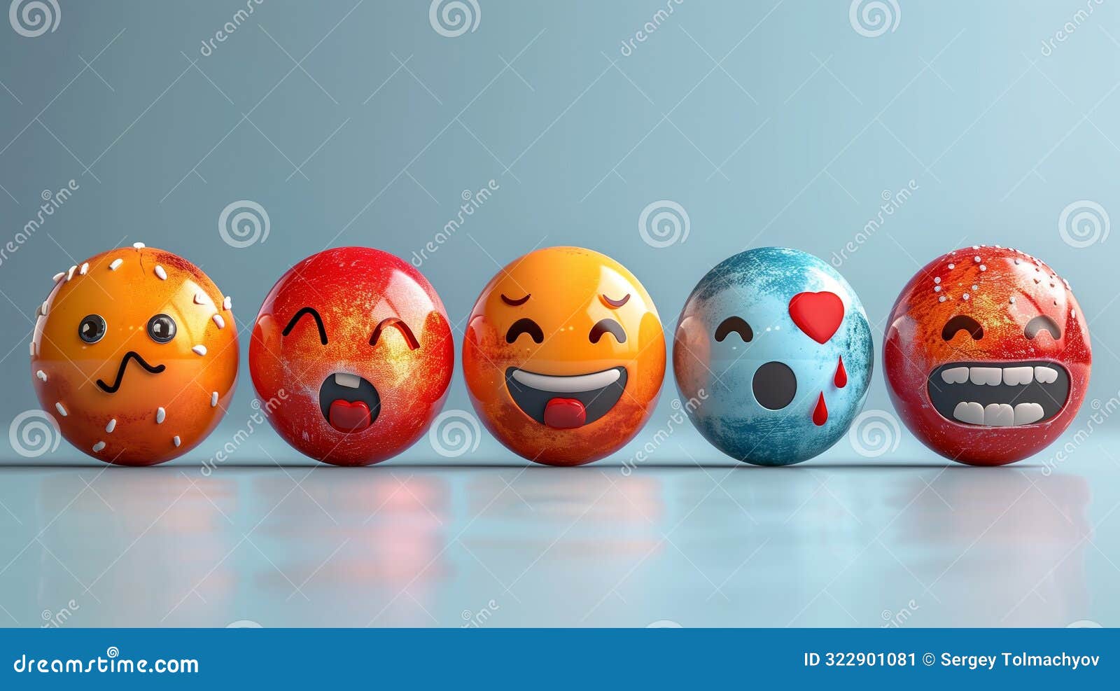 Five Colorful Emojis Expressing Different Emotions Stock Image - Image ...