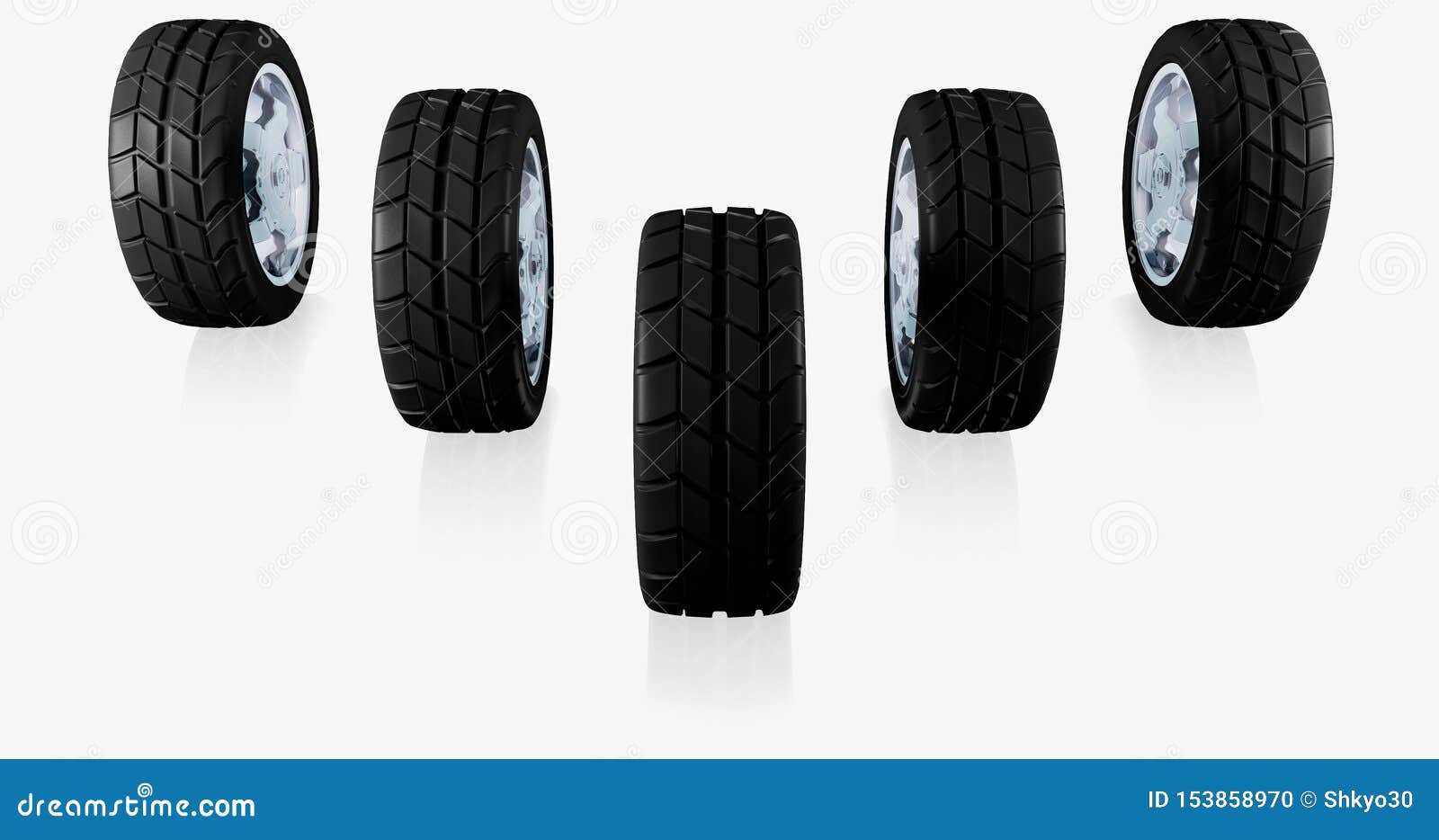 Five Sport Wheels Posed in V Shape Stock Illustration - Illustration of ...