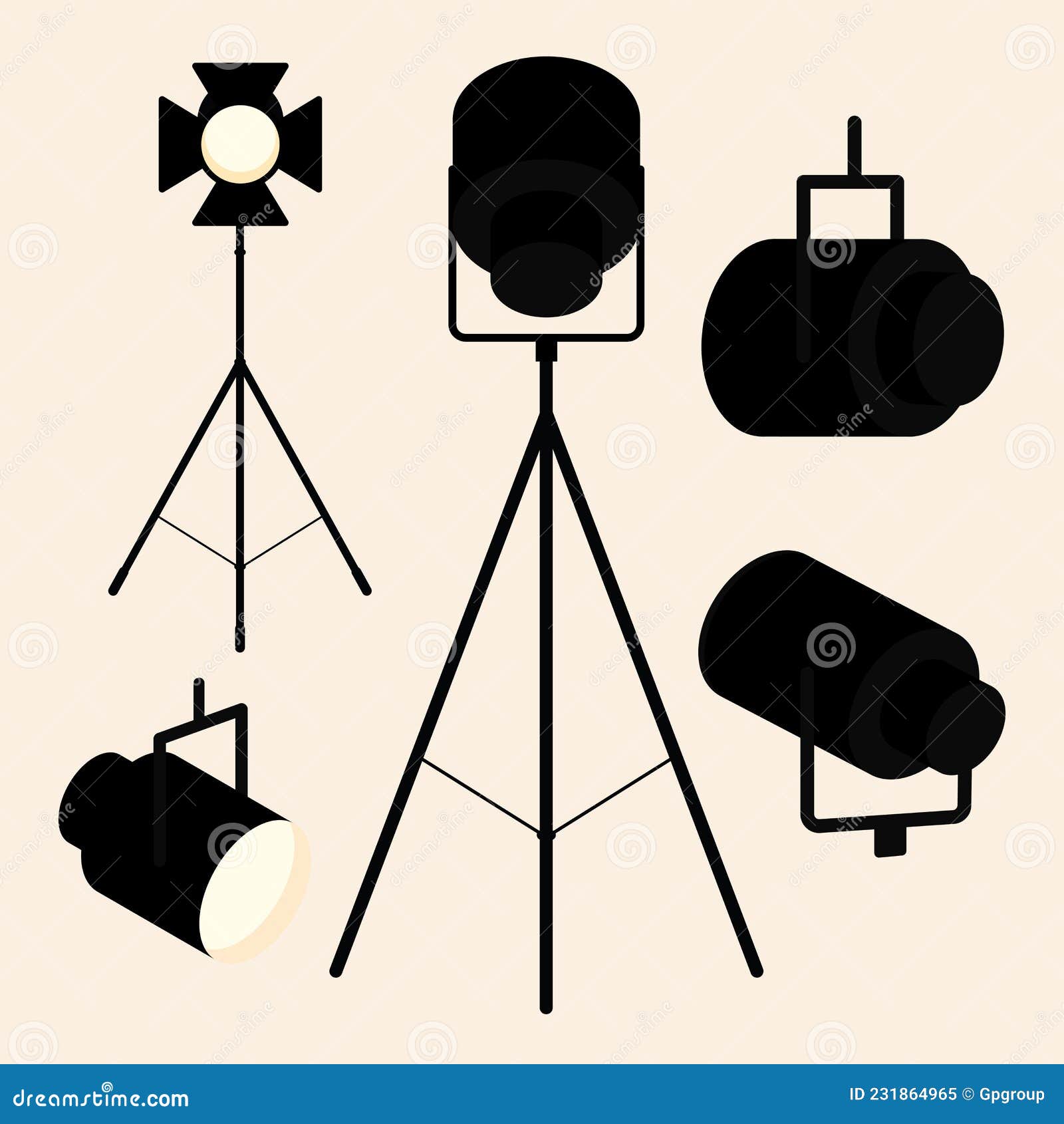 Five Spotlight Reflector Icons Stock Vector - Illustration of design ...