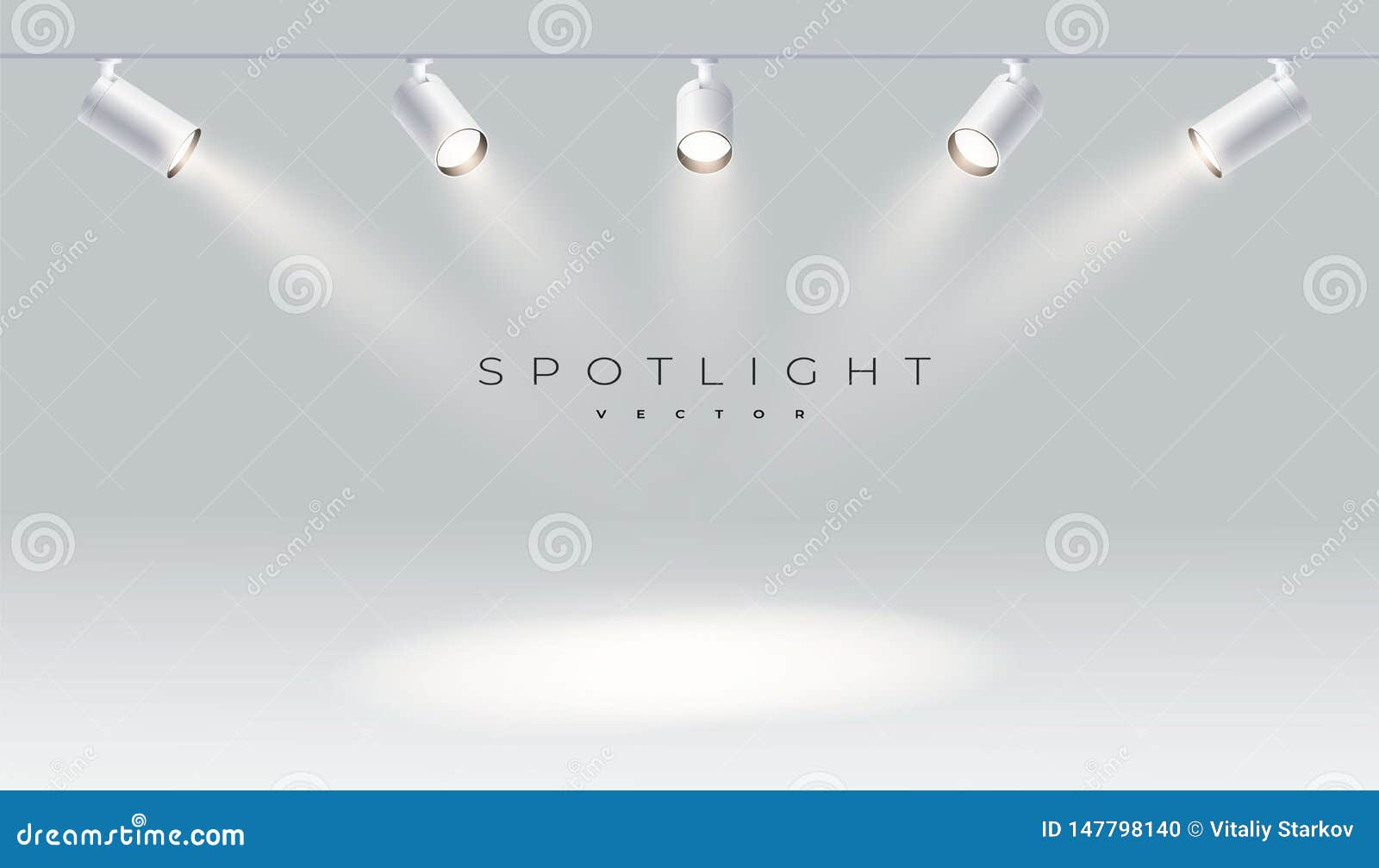 Five Spotlights Realistic with Bright White Light Shining Stage Vector ...
