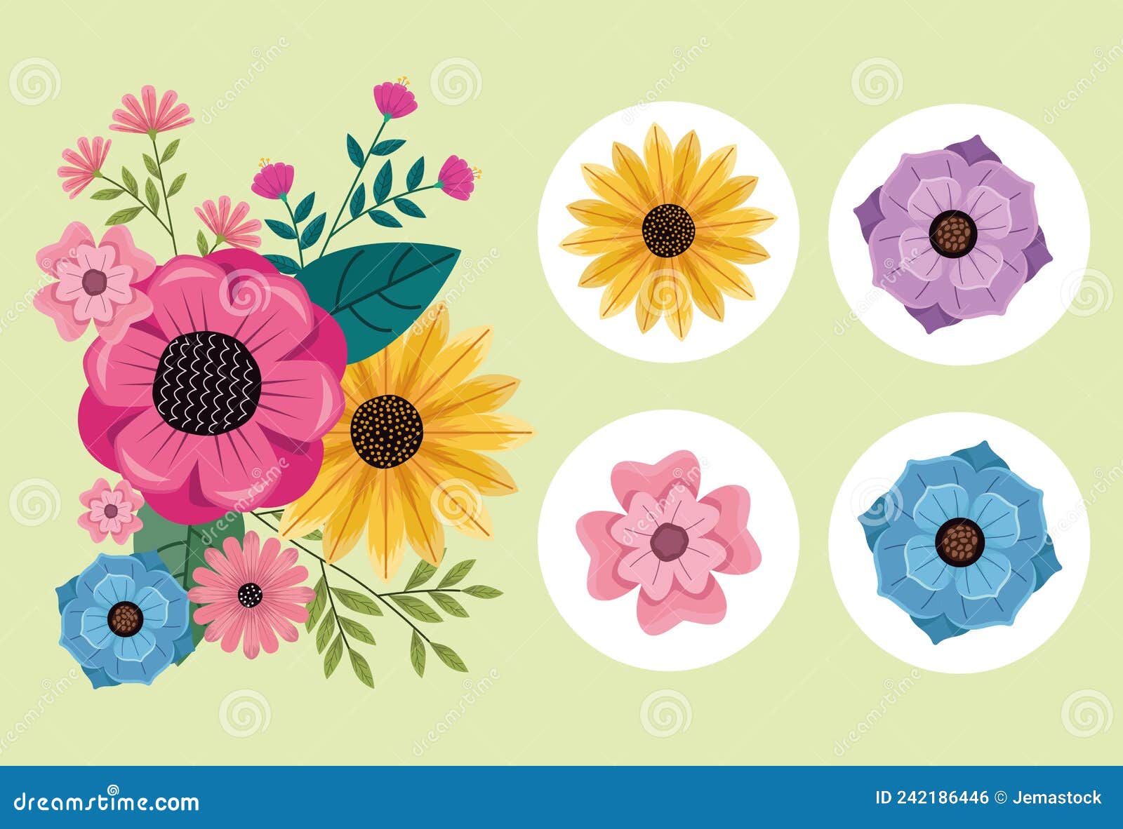 Five spring flowers stock vector. Illustration of flowers - 242186446