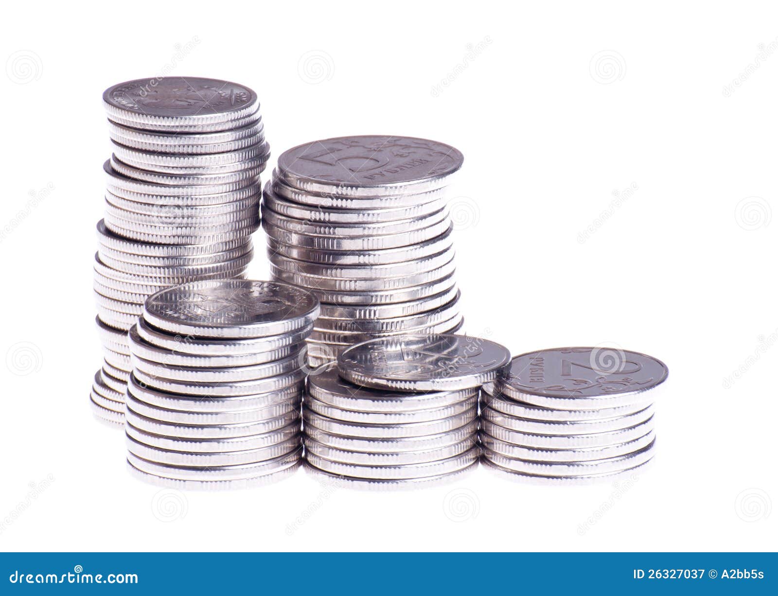 Five stacks of coins stock image. Image of white, finance - 26327037