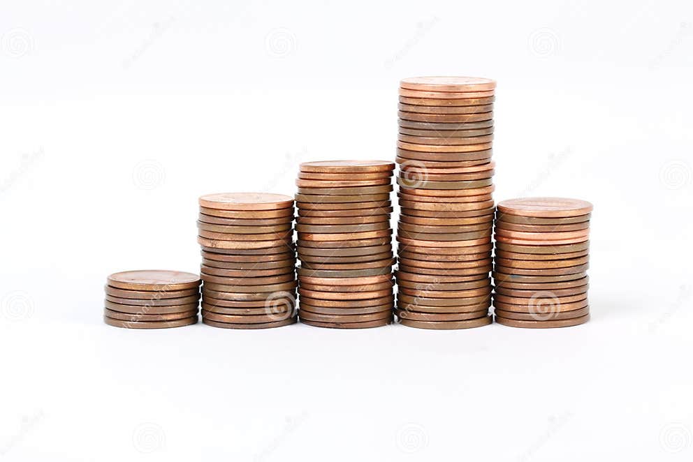 Five Stacks of Coins 5-cent on White Background Stock Image - Image of ...