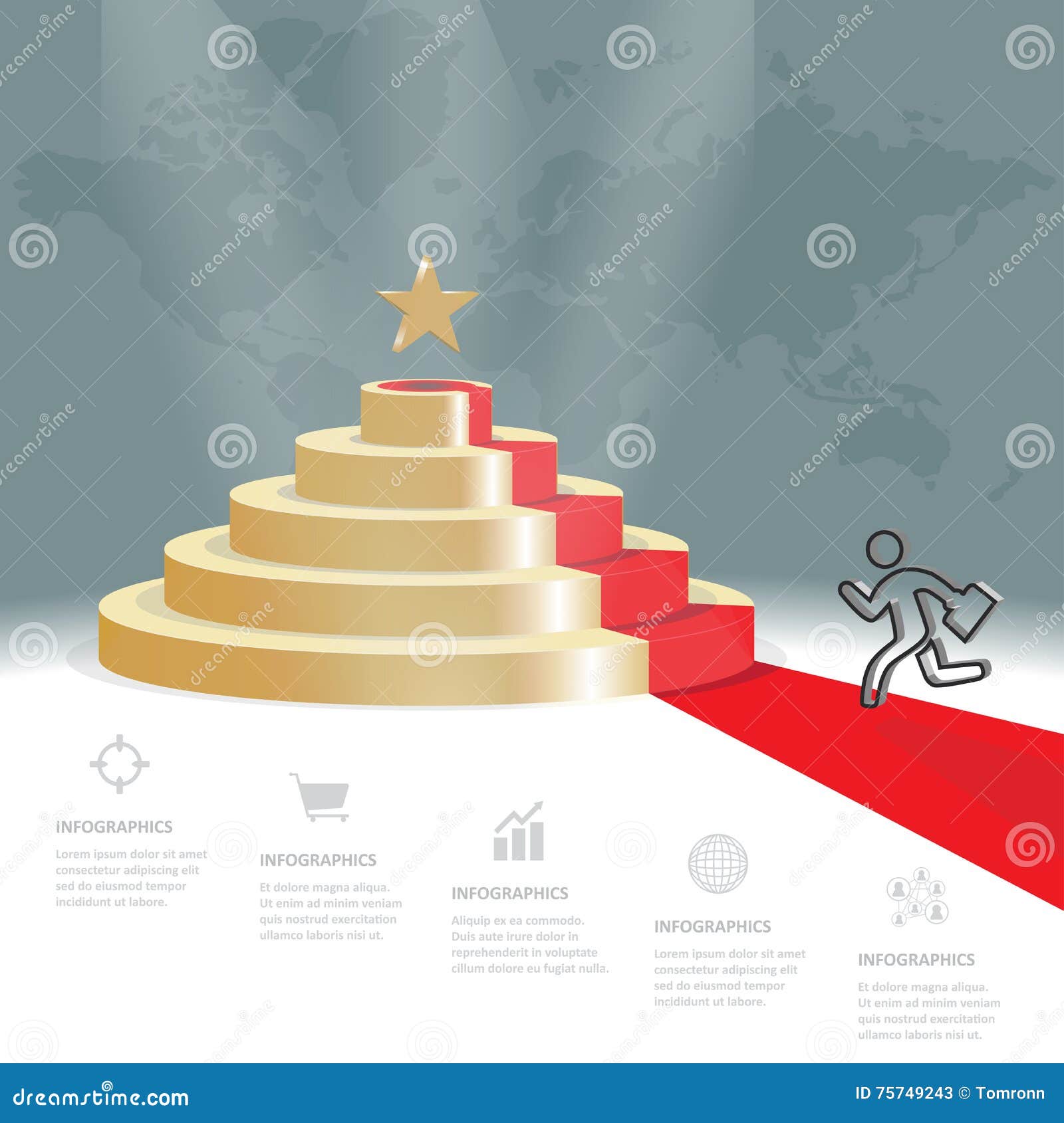 Five Staircase Strategy Steps Go To Be the Star, Vector Infographics ...