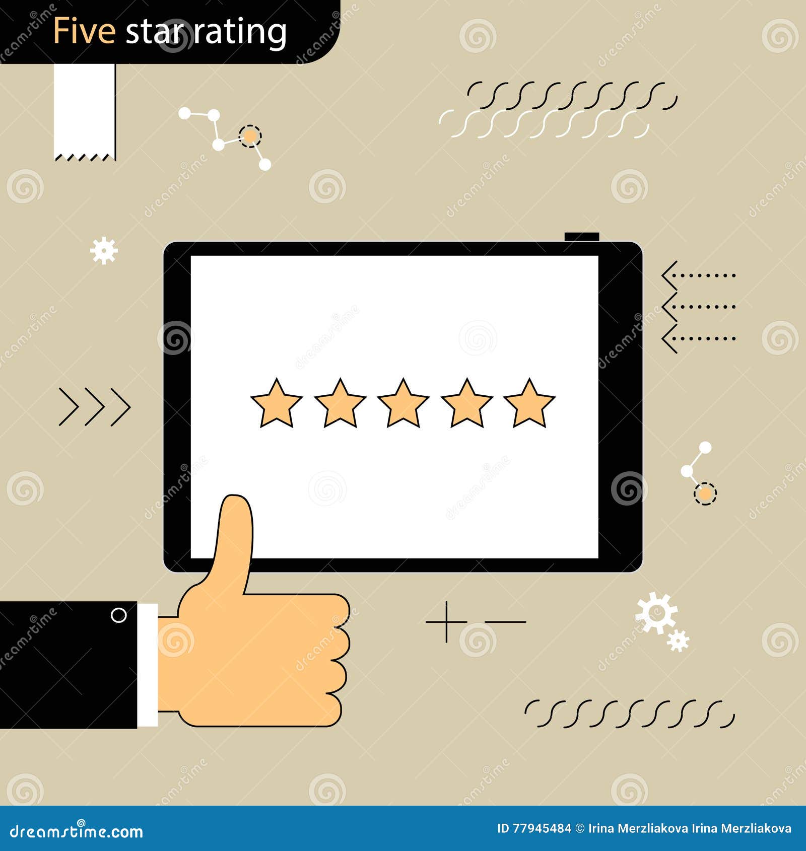 Five Star Rating. Gesture of Approval Rating. Linear Flat Design Stock ...