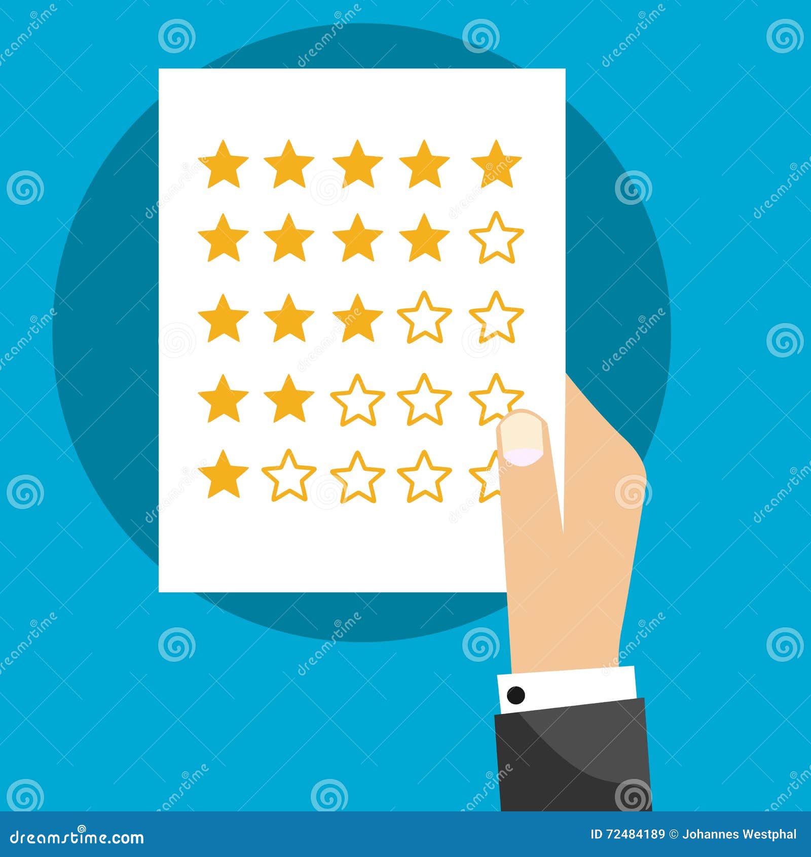 Five Star Rating System on Paper with Hands Flat Vector Sign Stock ...