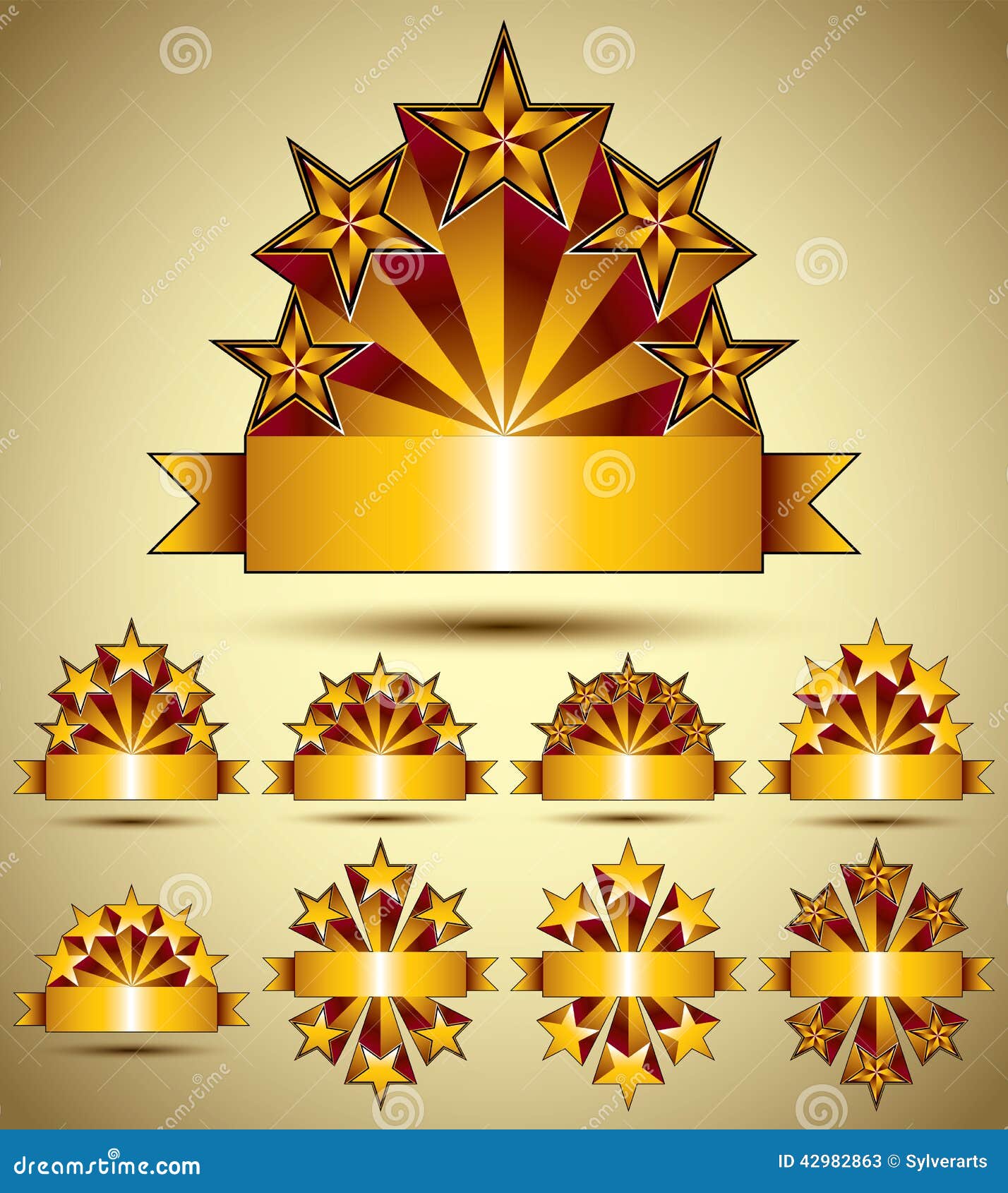 Five Stars Classic Style Blank Golden Banners Set, Vector Collection ...