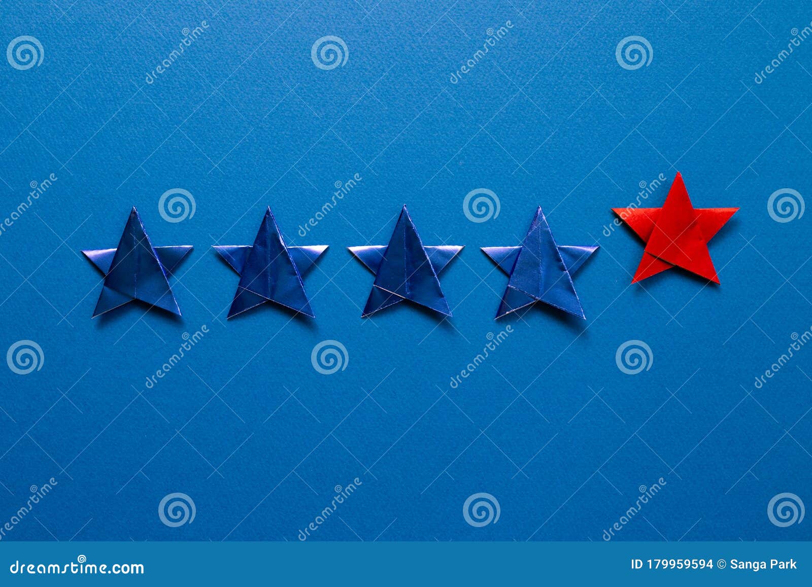 Five Stars Quality Rating on Blue Background Stock Photo - Image of ...