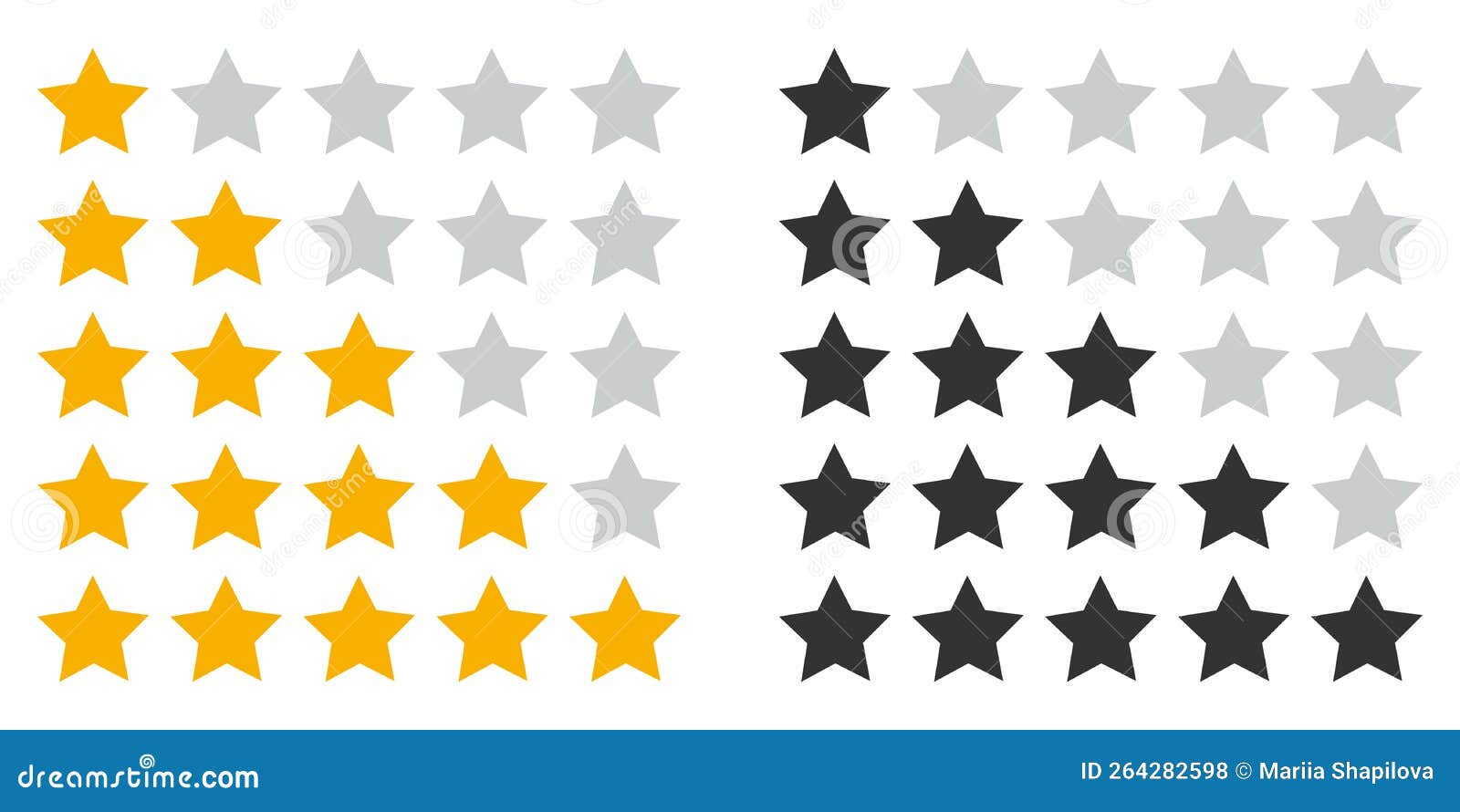Five stars rating icon set stock vector. Illustration of rank - 264282598