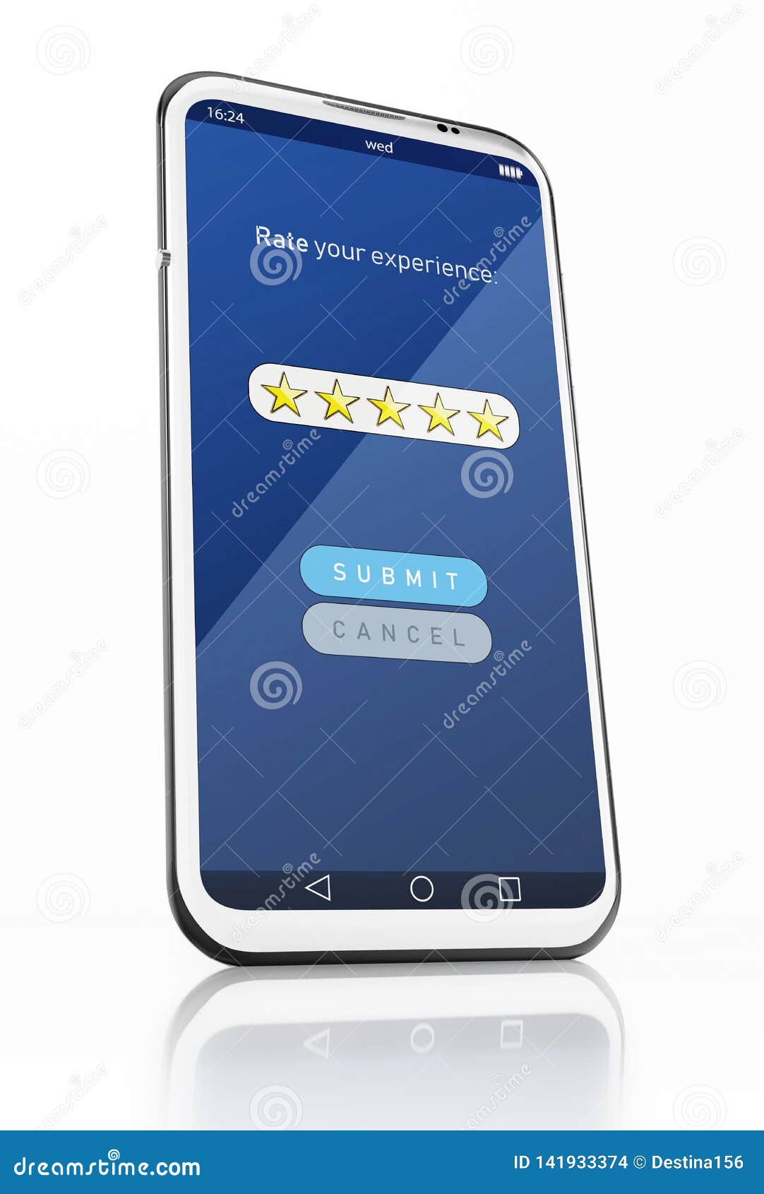 Five Stars Rating Screen on Smartphone. 3D Illustration Stock ...