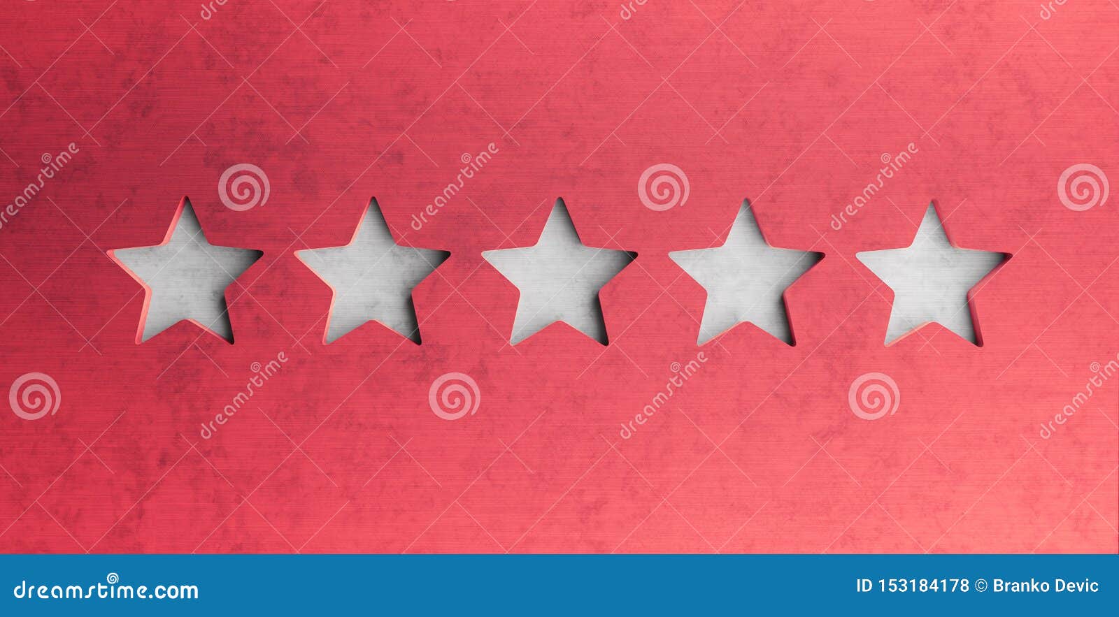 Five Stars on Red Concrete Background 3d Render Stock Illustration ...