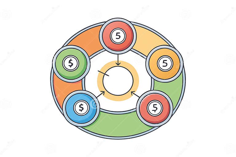 Five Step Circular Diagram Template with Interactive Icons, Suitable for Business Process Models ...