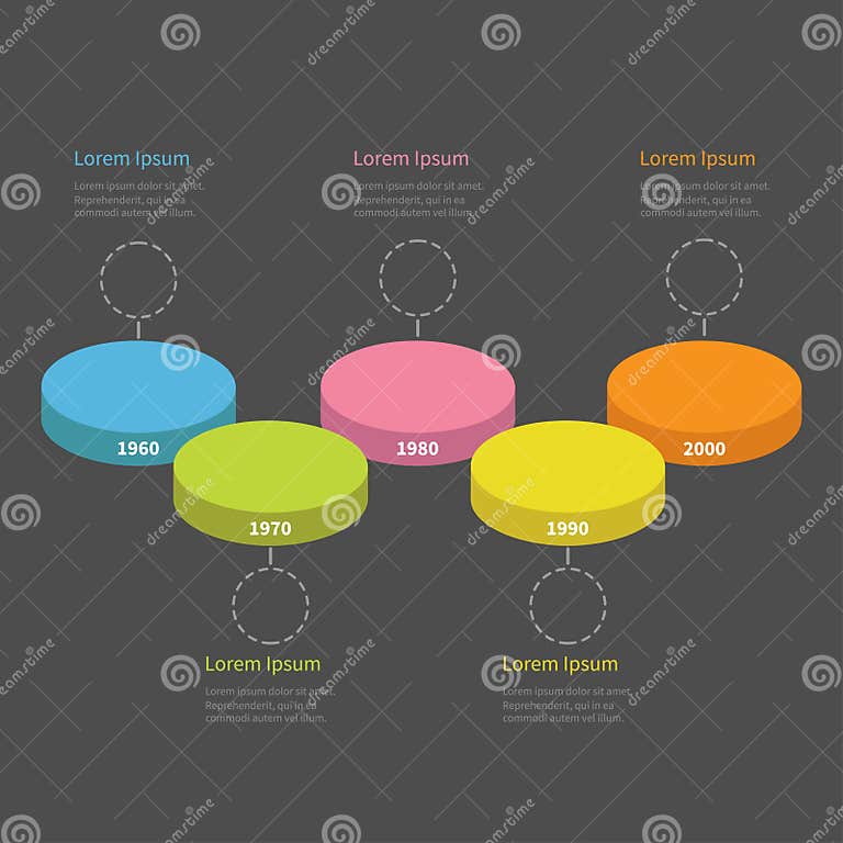 Five Step Timeline Horizontal Round Colorful Stage Podium Segment ...