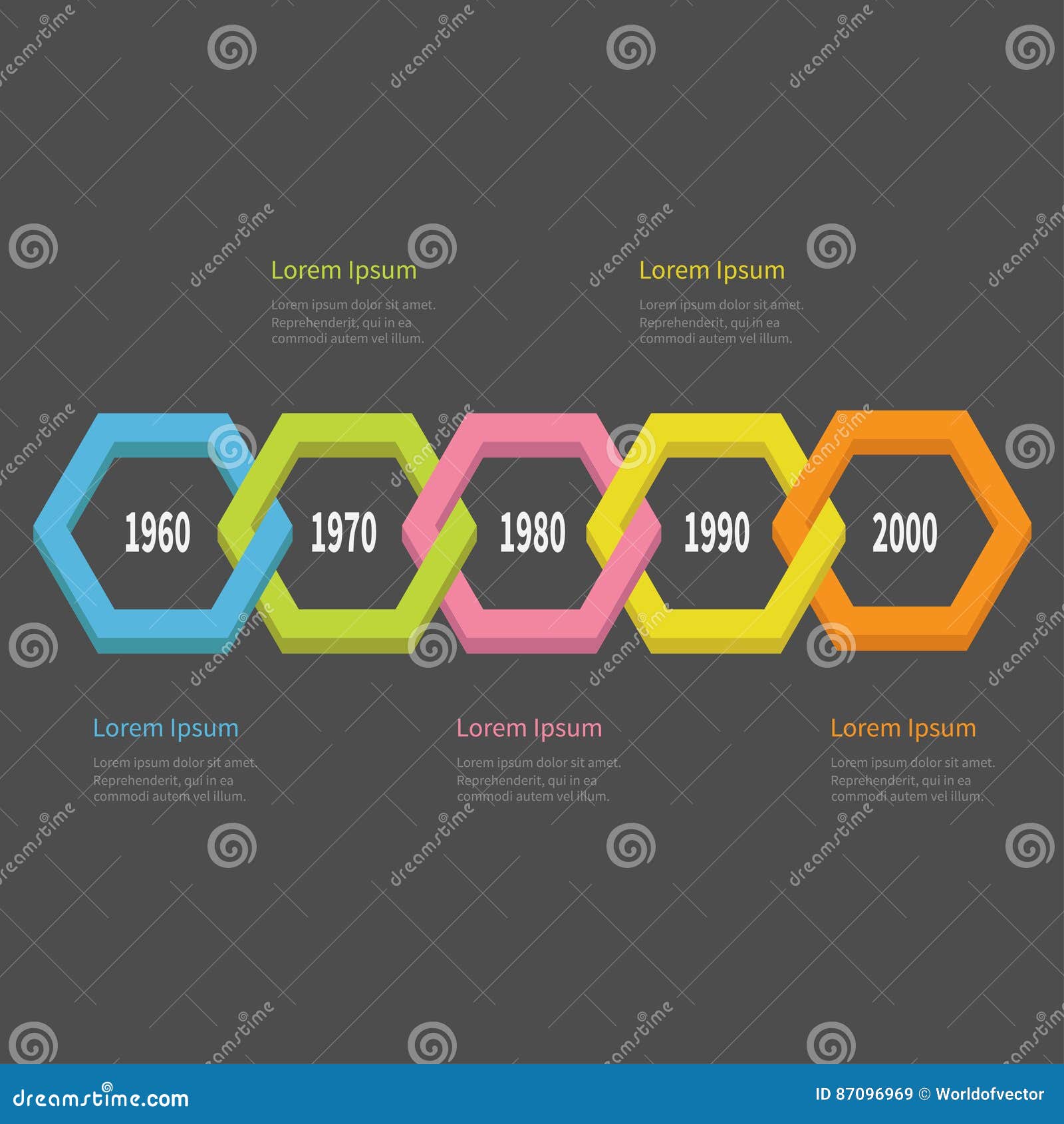 Five Step Timeline Infographic. Colorful 3D Polygon Line Chain Segment ...