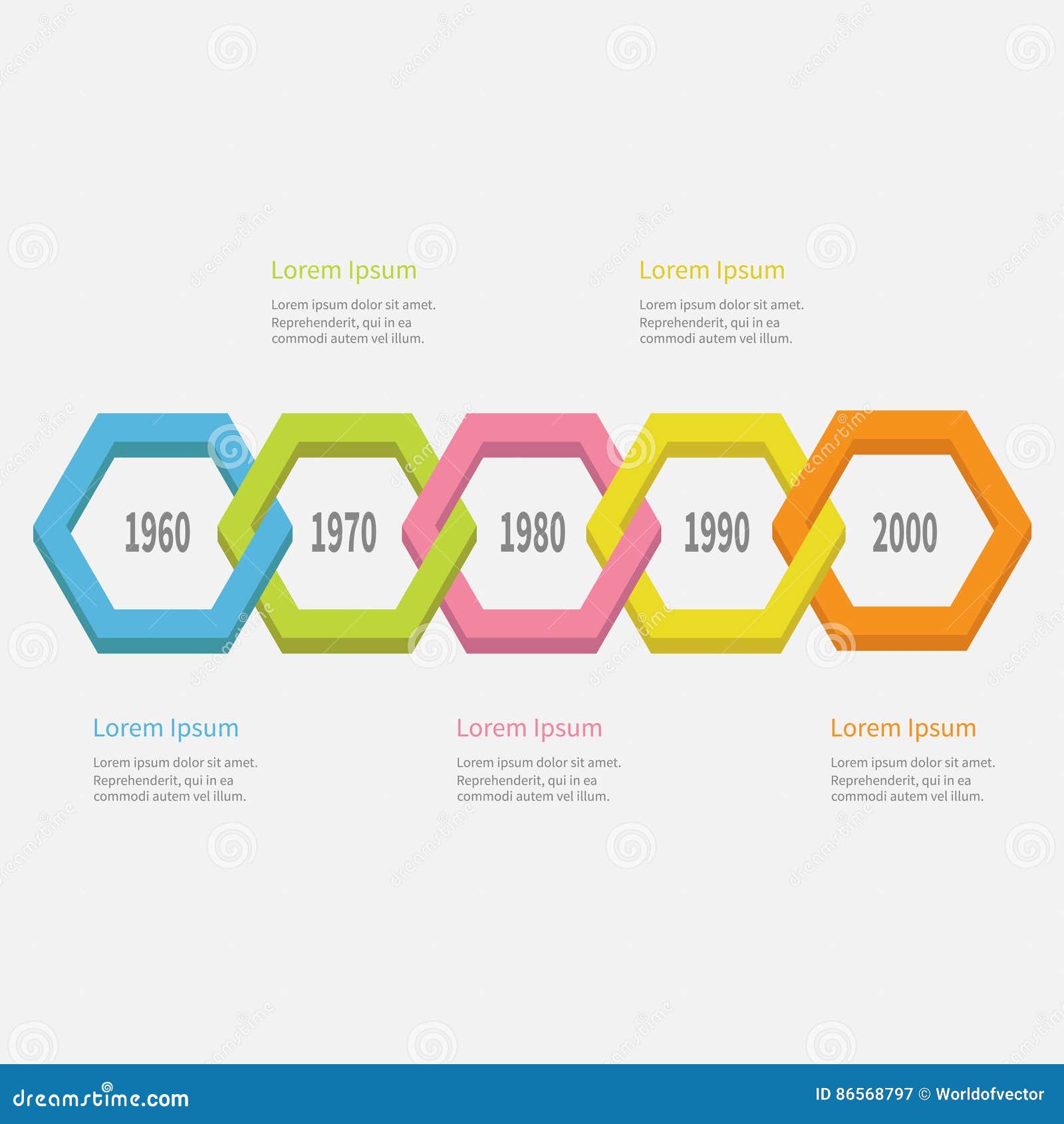 Five Step Timeline Infographic. Colorful 3D Polygon Line Chain Segment ...