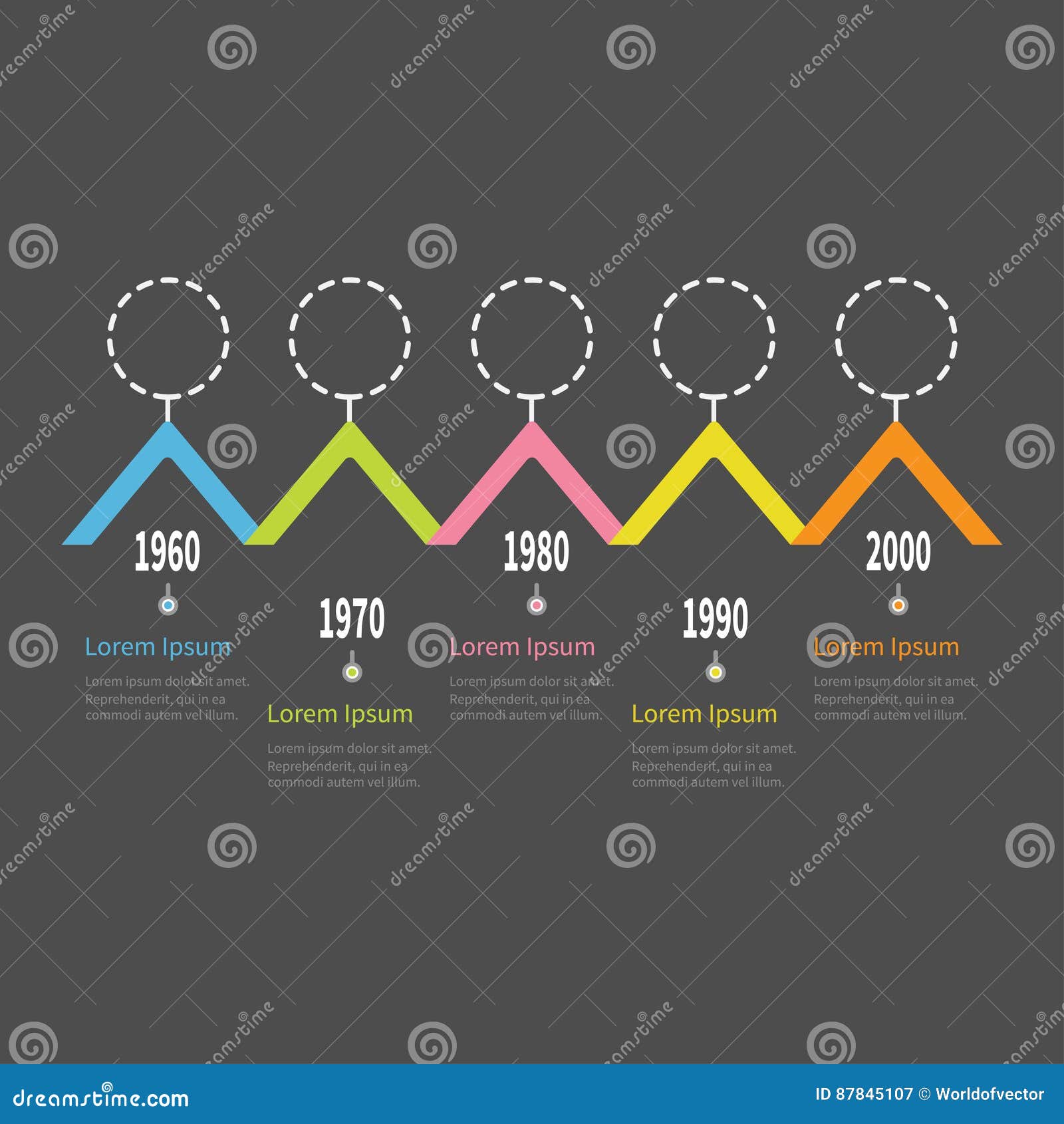 Five Step Timeline Infographic. Colorful Triangle Corner Roof Shape ...