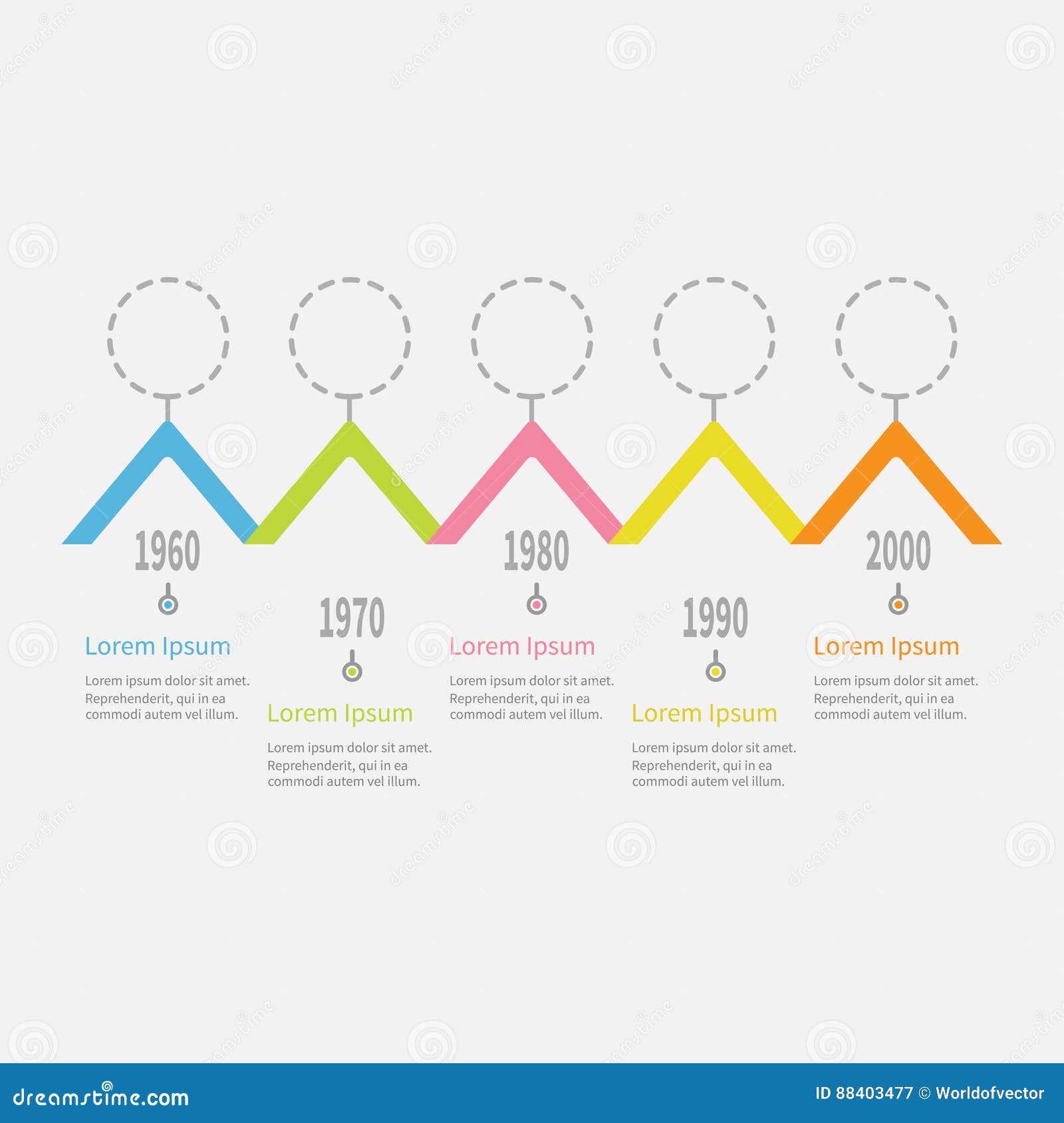 Five Step Timeline Infographic. Colorful Triangle Corner Roof Shape ...