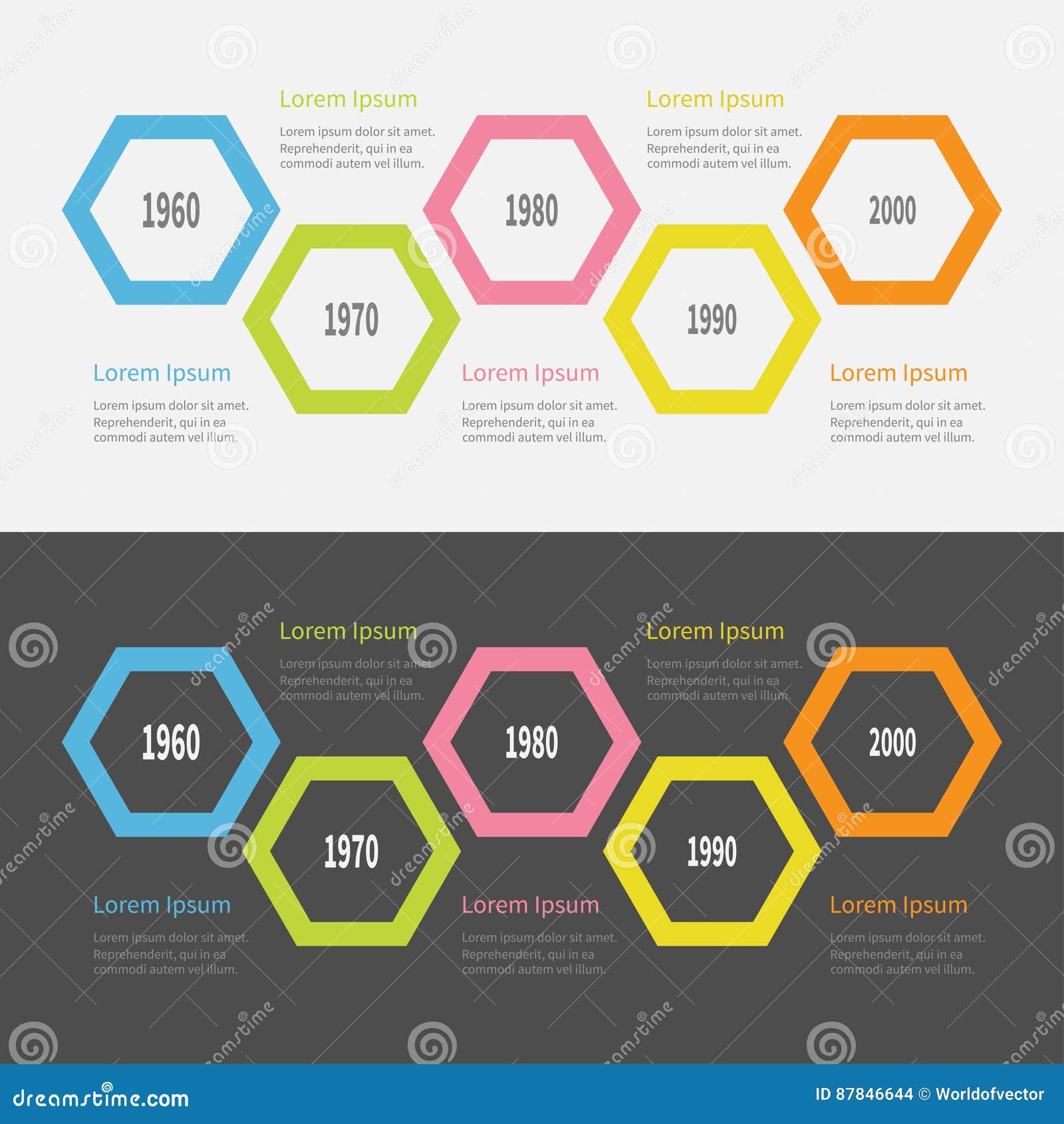 Five Step Timeline Infographic Set. Colorful Big Polygon Segment ...