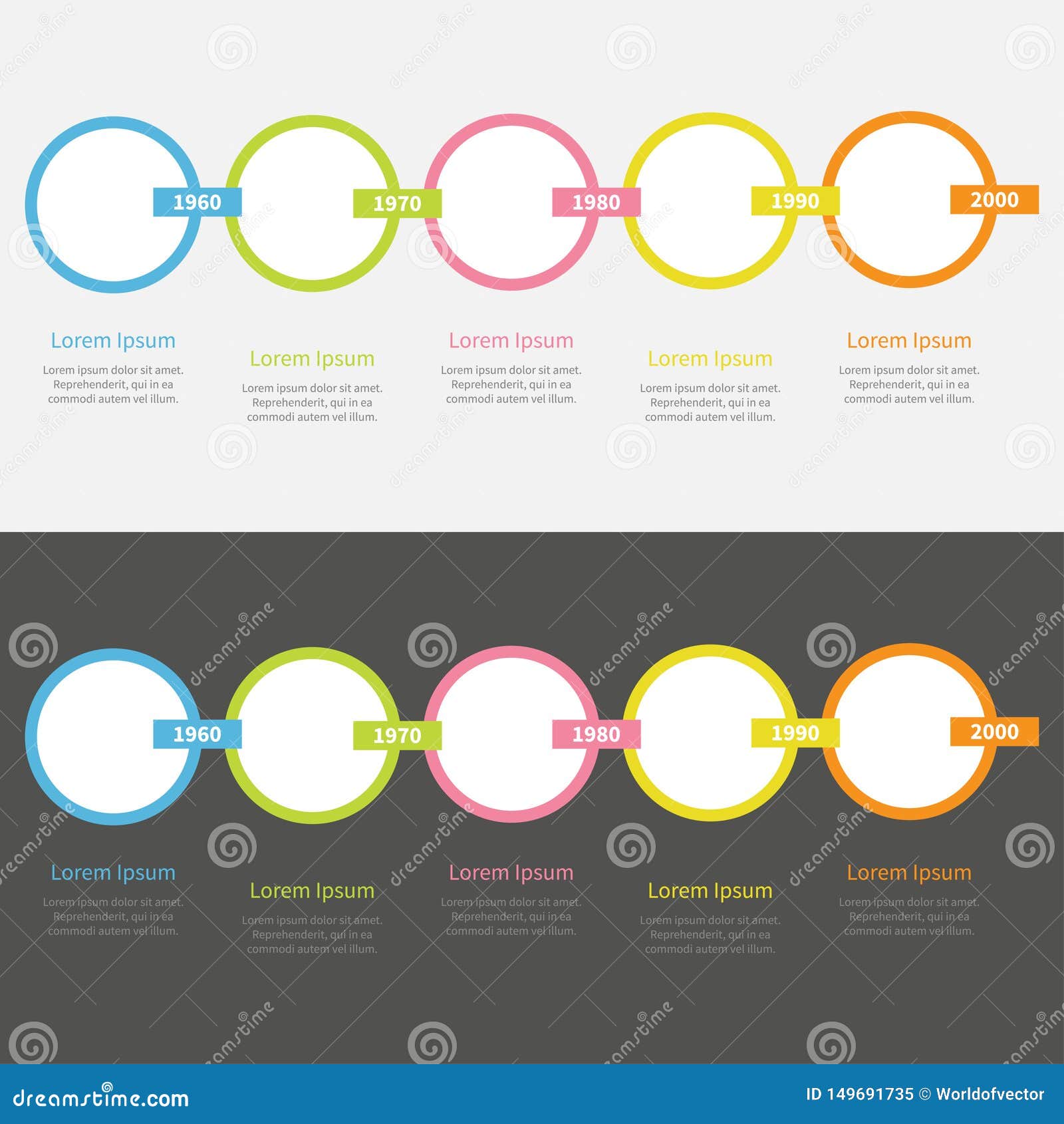Five Step Timeline Infographic Set. Colorful Circles And Rectangle ...