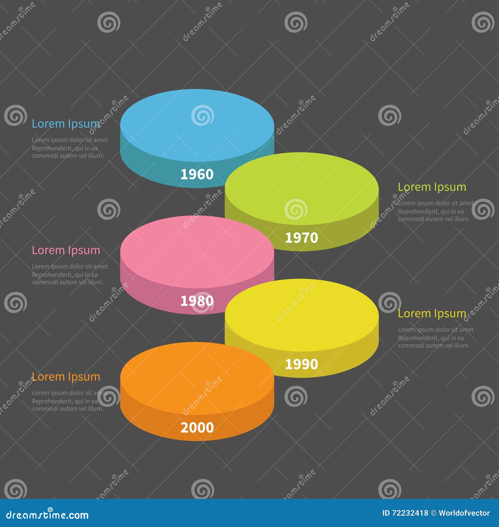 Five Step Timeline Vertical Round Colorful Stage Podium Segment ...