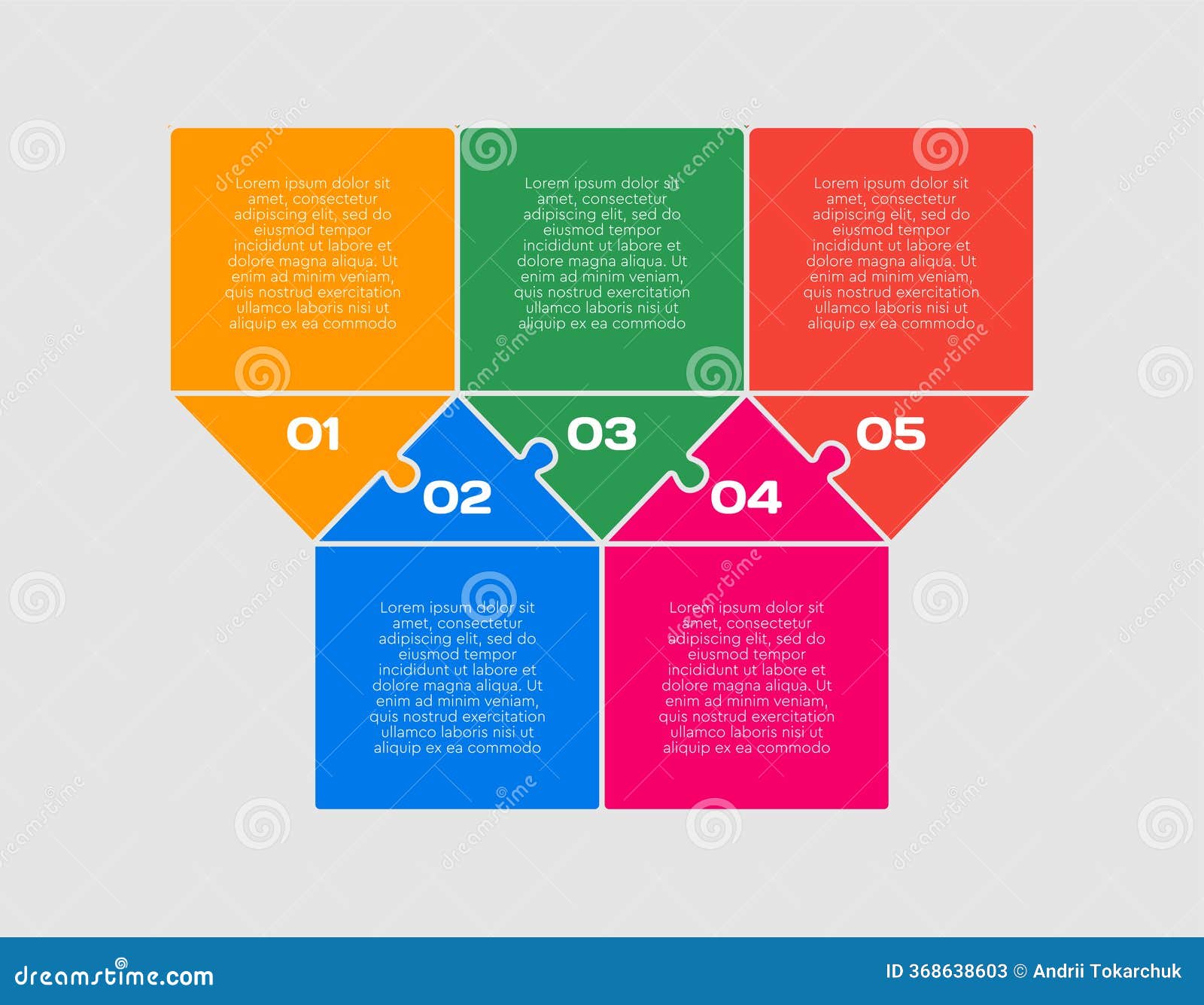 Five Steps Line Infographic, Puzzle Timeline Cartoon Vector ...