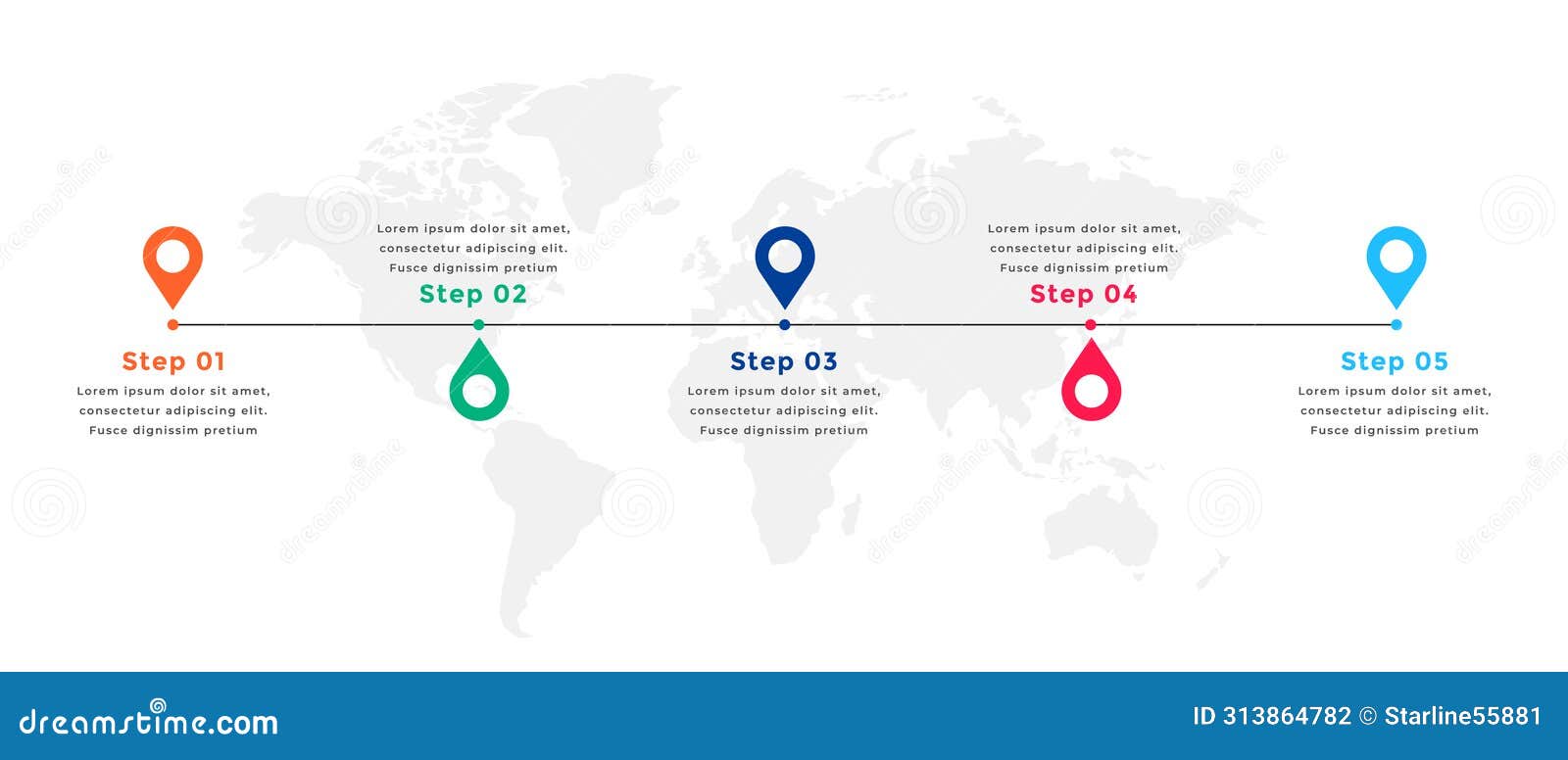 Five Steps Timeline Infographic Template with Location Mark Stock ...