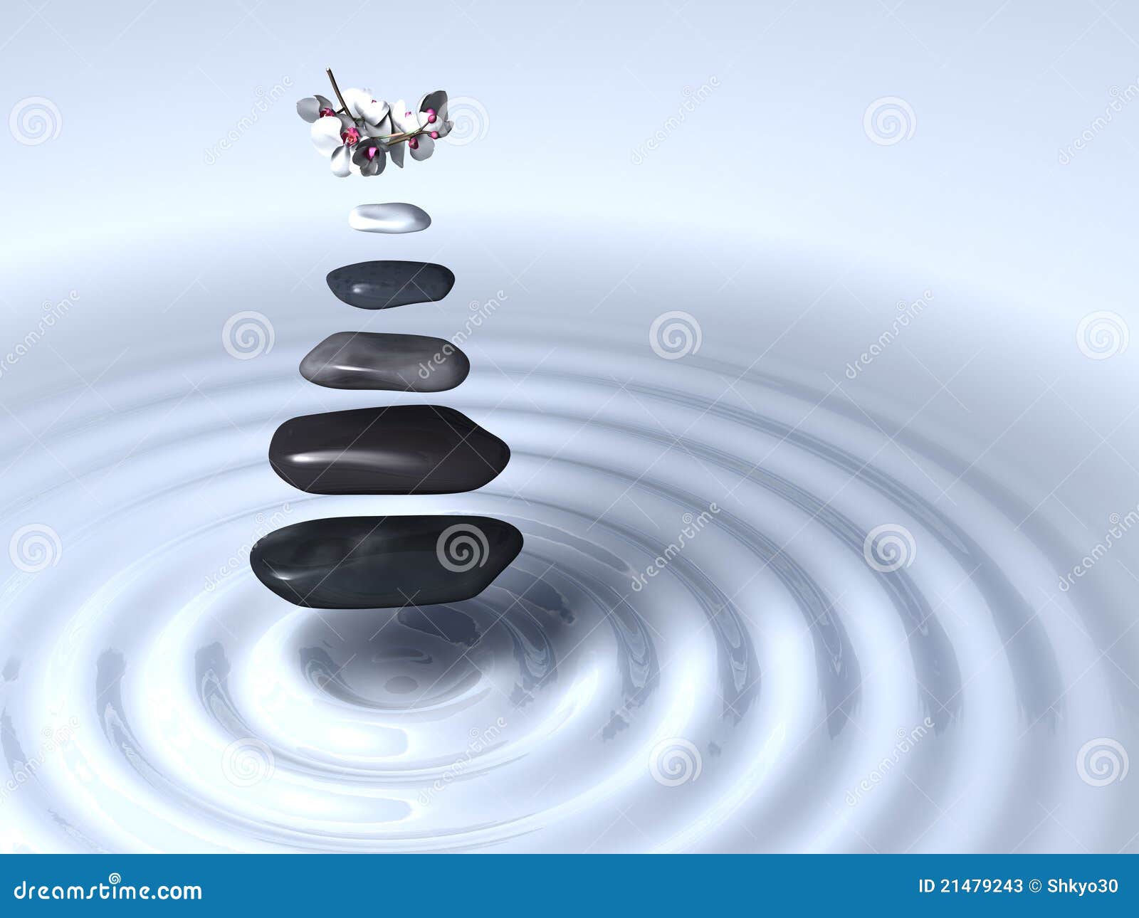 Five Stones and White Orchids in Levitation Stock Illustration ...