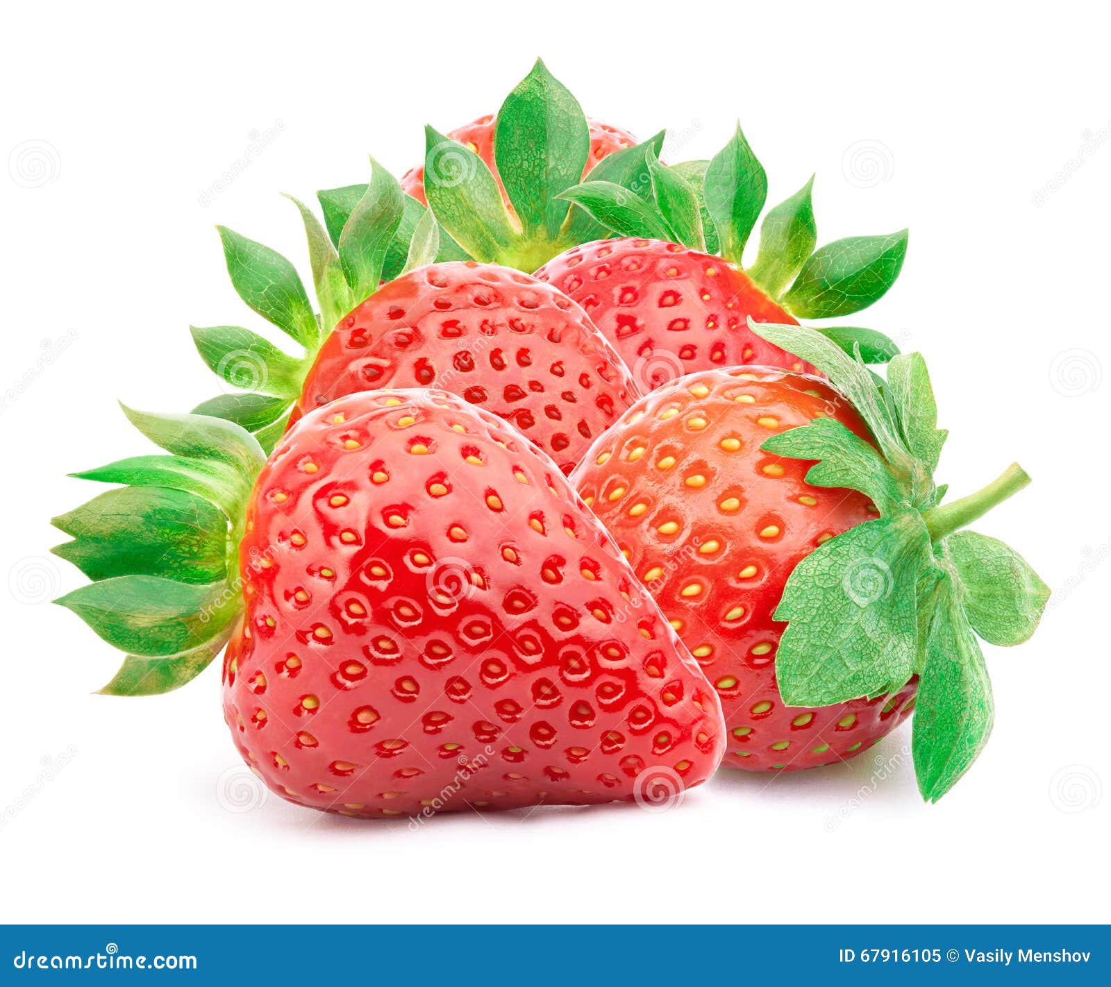 Five Strawberries with Leaves Isolated Stock Image - Image of fruit ...