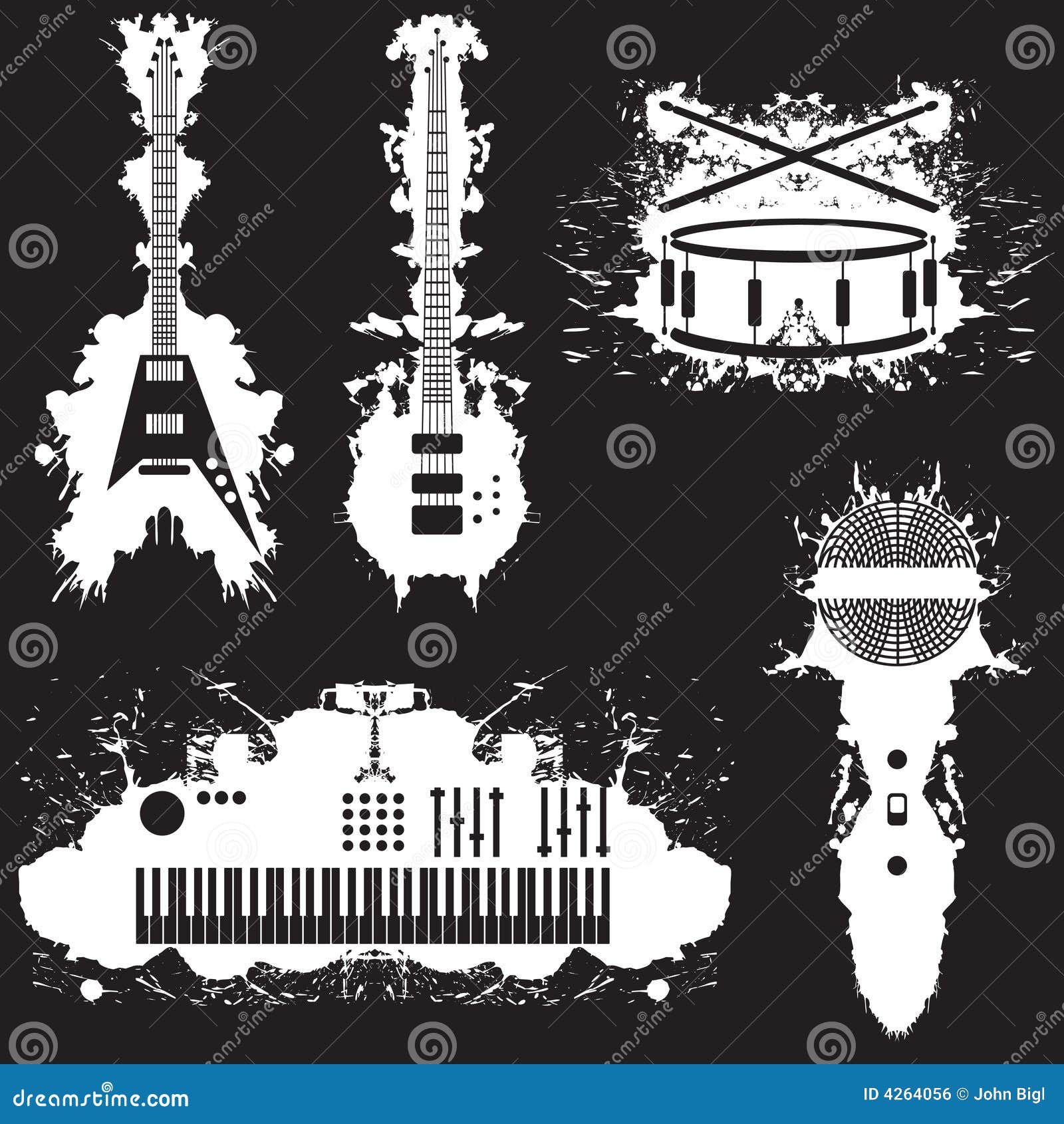 Five Stylized Musical Instruments Stock Vector - Illustration of music ...