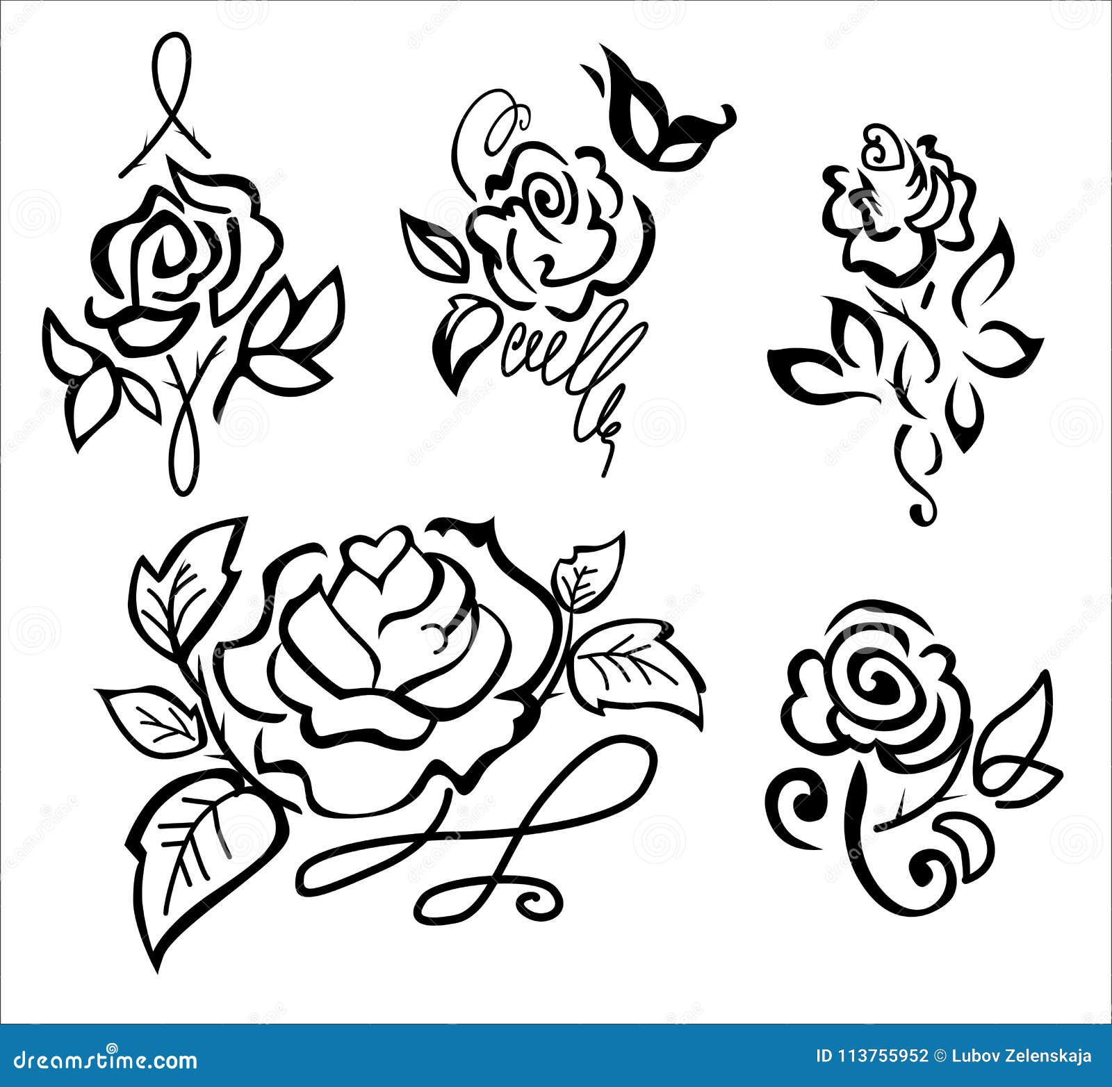 Five Stylized Rose Patterns in a Vector Stock Vector - Illustration of ...