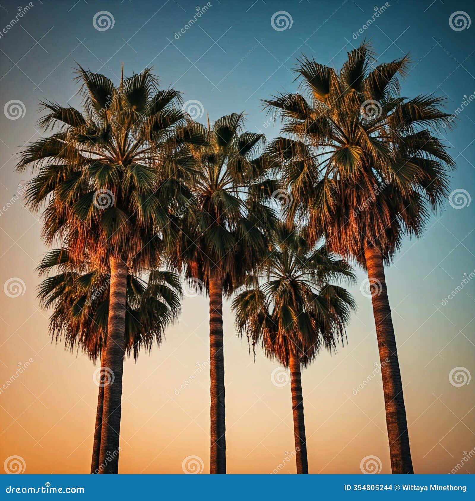 Five Tall And Graceful Palm Trees With Their Branches And Leaves Draped ...