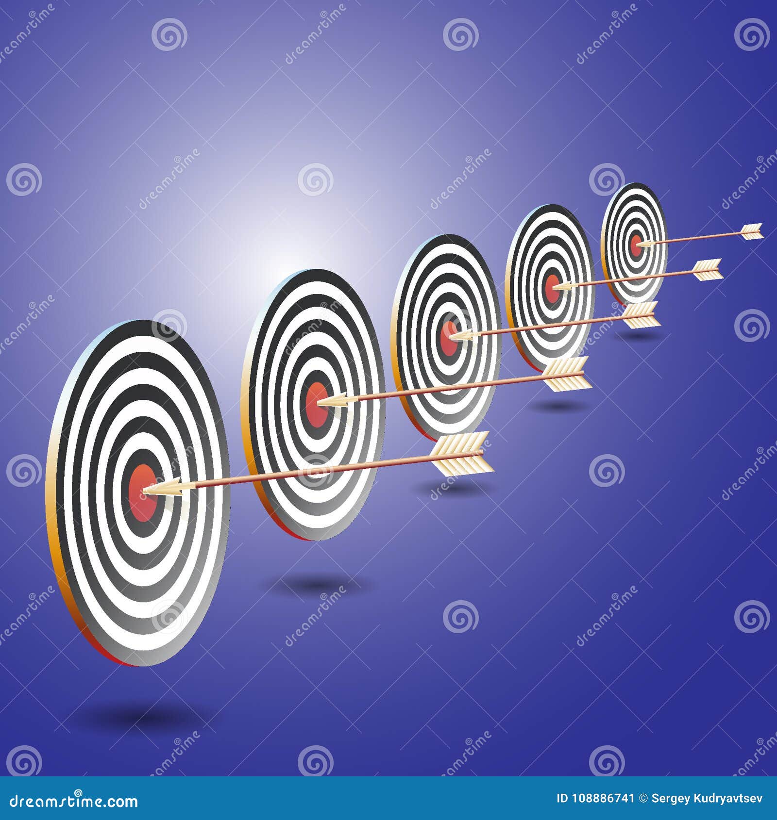 Five targets with arrows. stock vector. Illustration of sport - 108886741