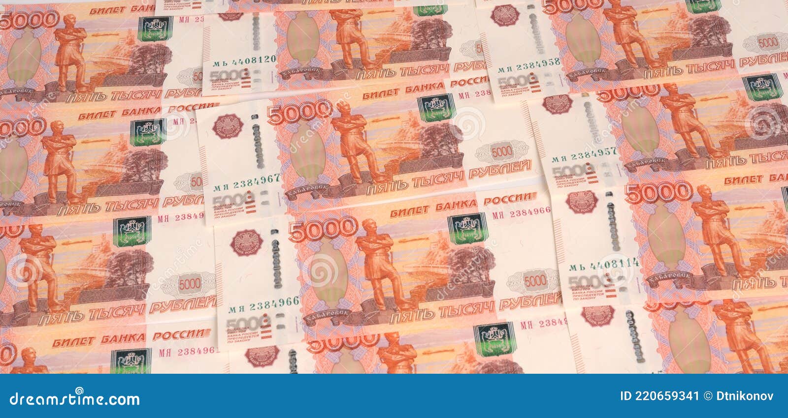 Five-thousand-ruble Bills Laid on a Flat Surface. Stock Image - Image ...