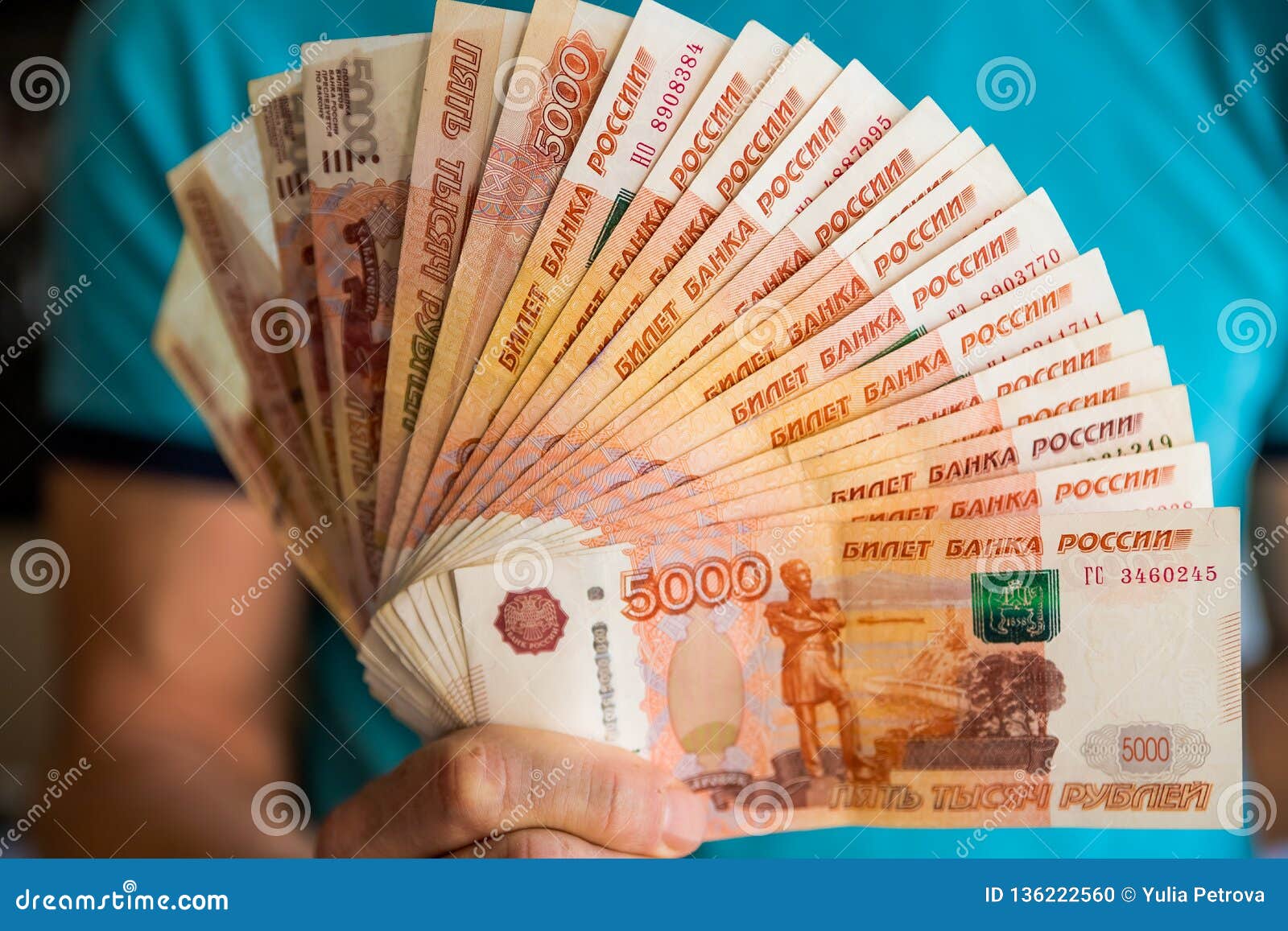 Five Thousand Russian Rubles in Hand Isolated on White Background ...