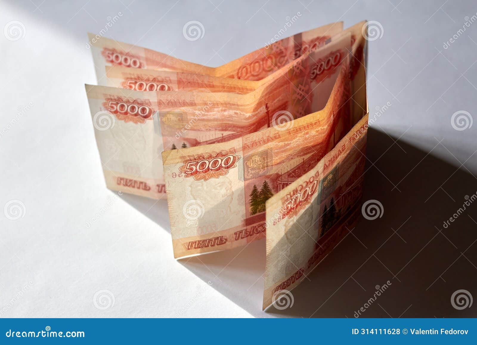 Five Thousands Russian Ruble Banknotes with White Background Stock ...